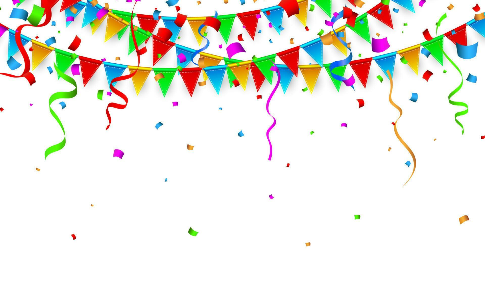 Colorful confetti. Celebration carnival. Party background with flags. Luxury greeting card ...