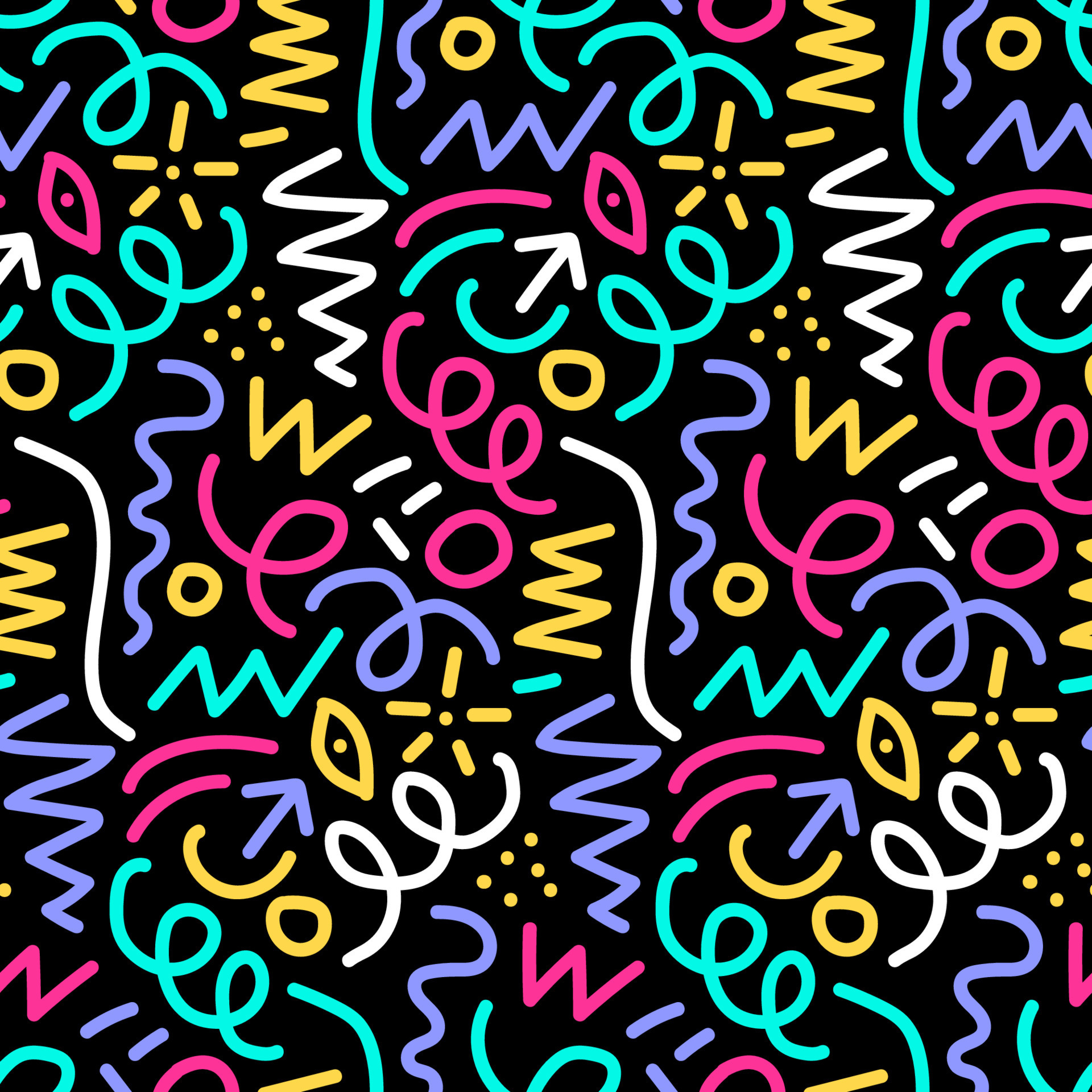 Trendy 90s style vivied line doodle seamless pattern. Creative minimalistic art background for ...