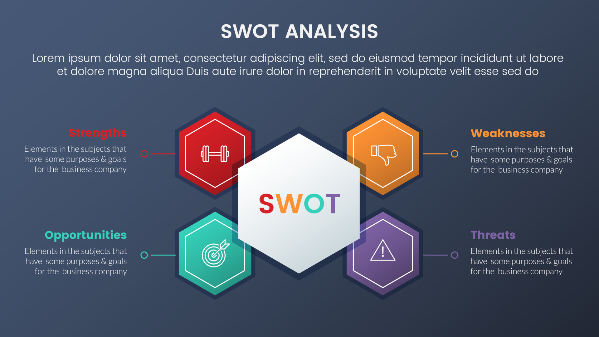 swot analysis concept with honeycomb and circle shape for infographic ...
