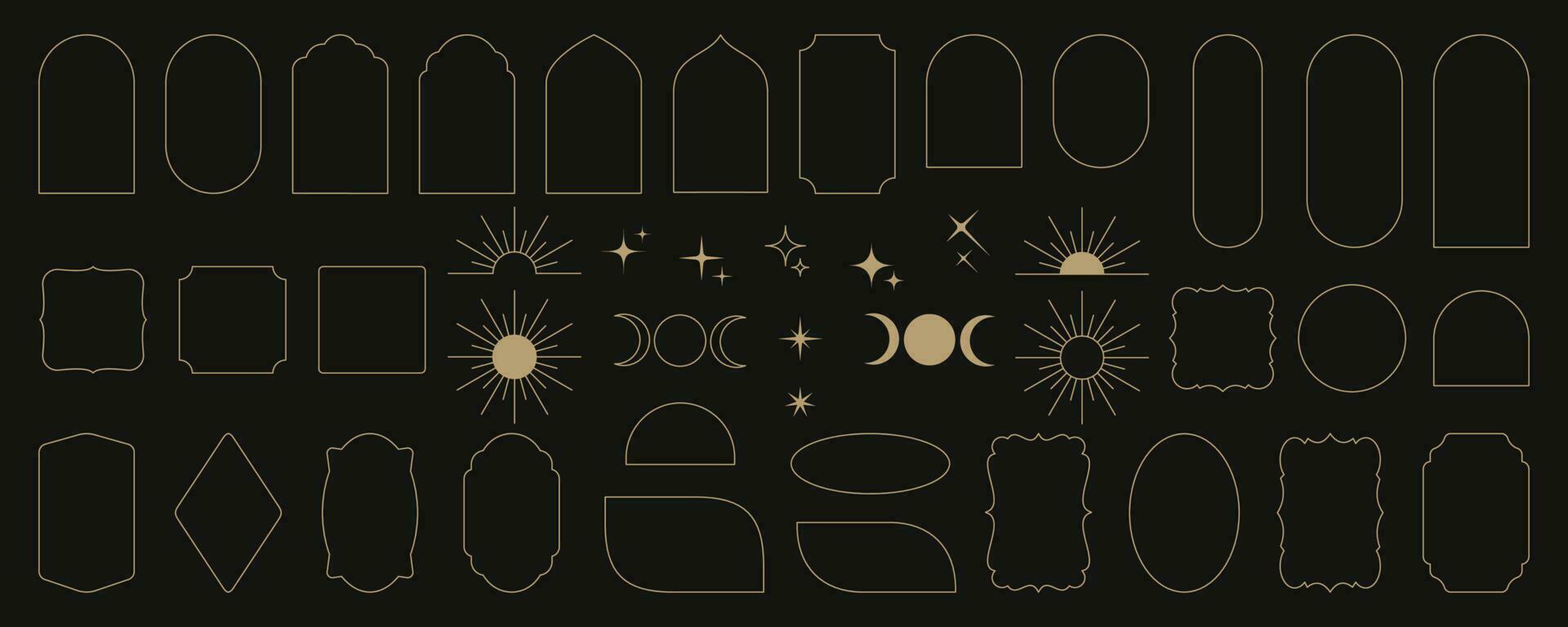 Set of minimalistic linear arch frames in modern minimalist Y2k aesthetic style. Abstract vector ...