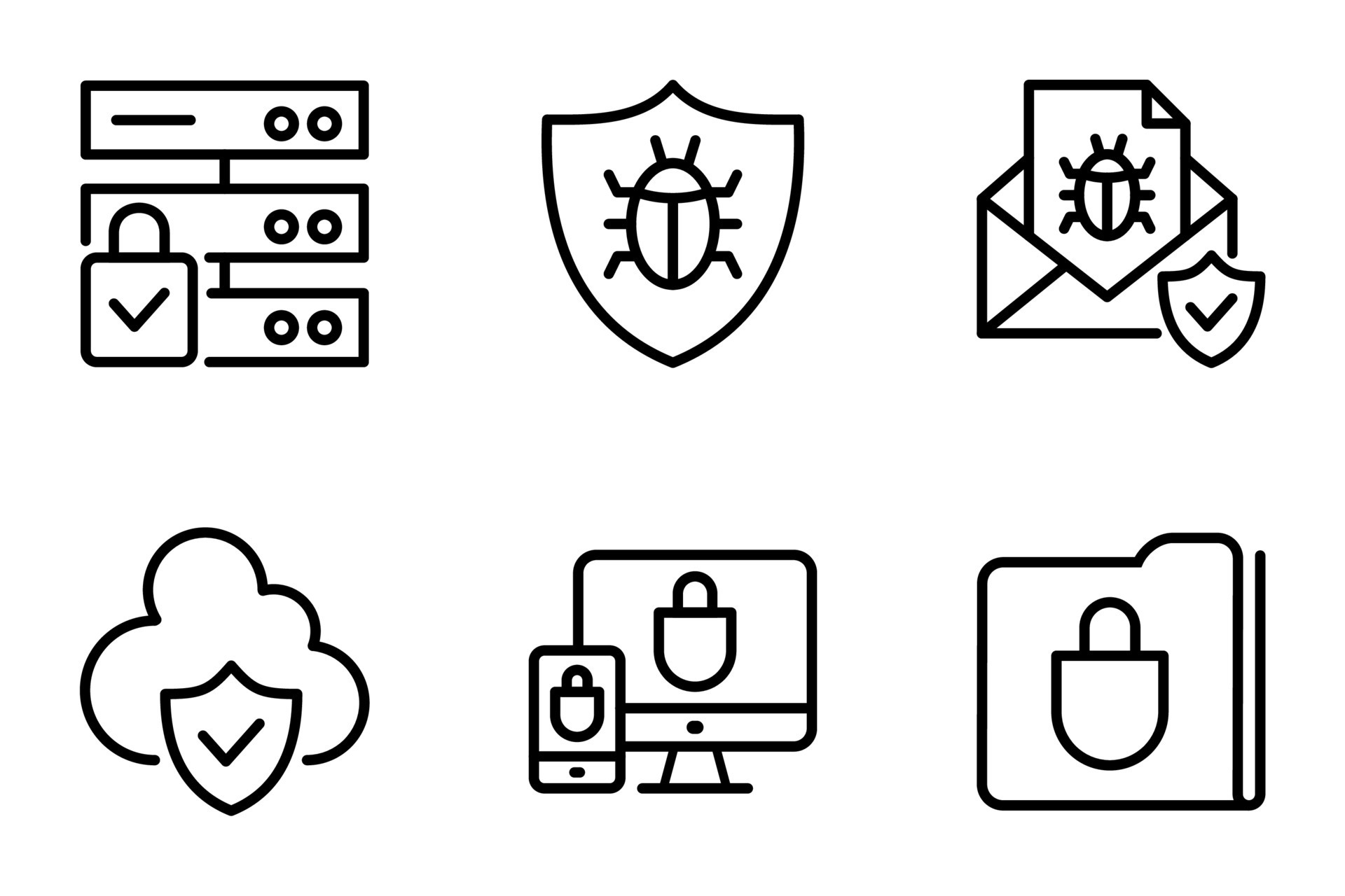 Secure And Protection Line Icons Set Of Security Icons Vector Password Identification Shield