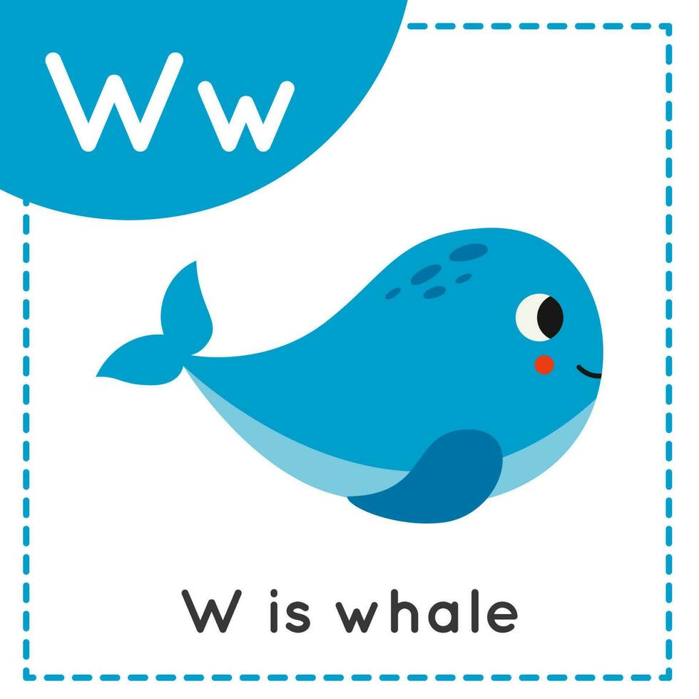 Learning English alphabet for kids. Letter W. Cute cartoon whale ...