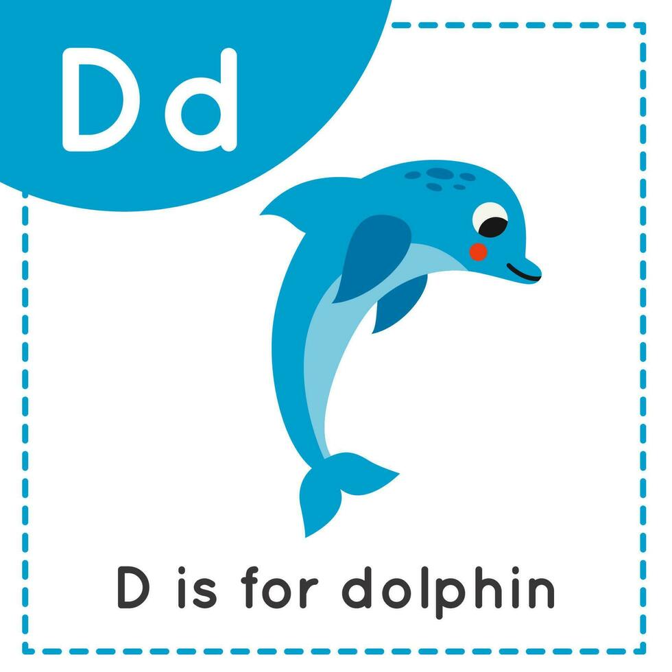Learning English alphabet for kids. Letter D. Cute cartoon dolphin ...