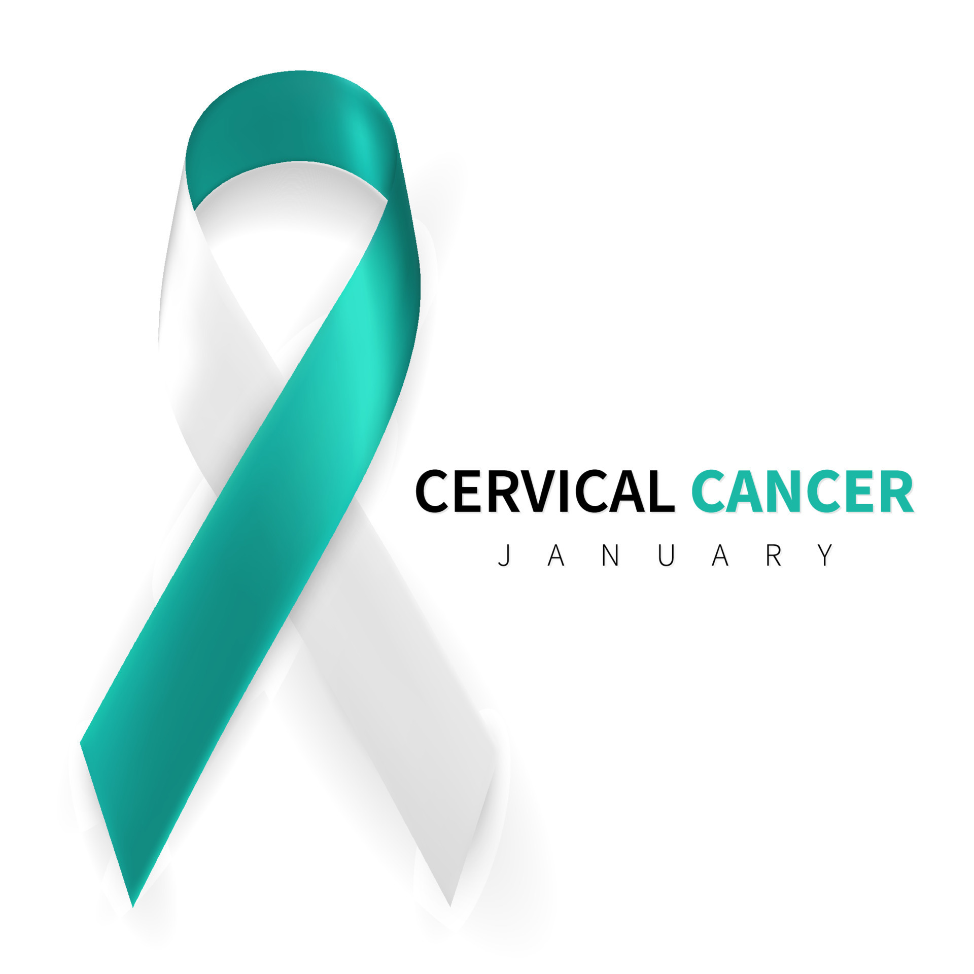 Cervical Cancer Awareness Month Realistic Teal White Ribbon Symbol
