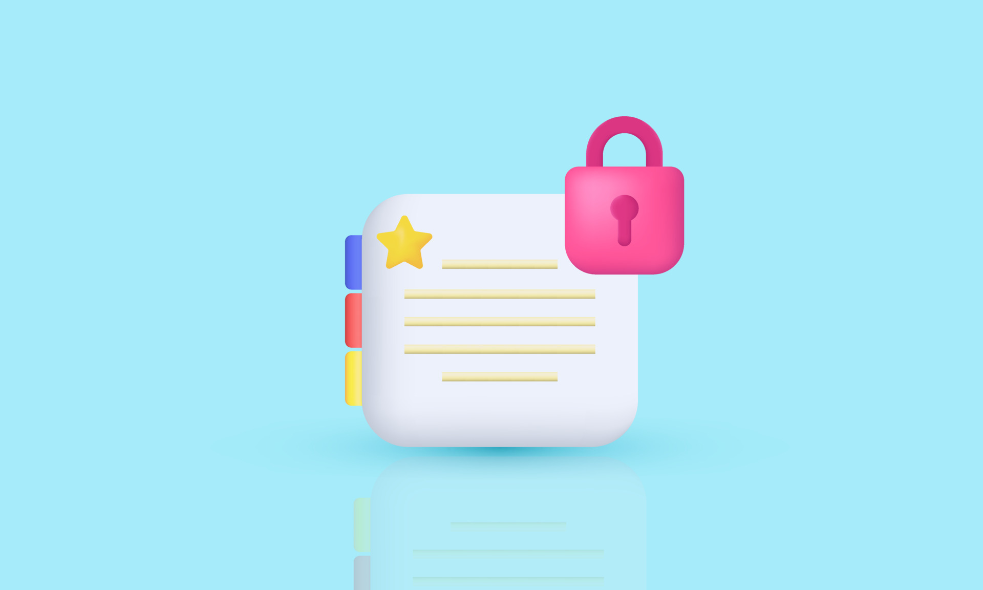 3d Realistic Cartoon File Document Lock Security Icon Trendy Modern Style Object Symbols