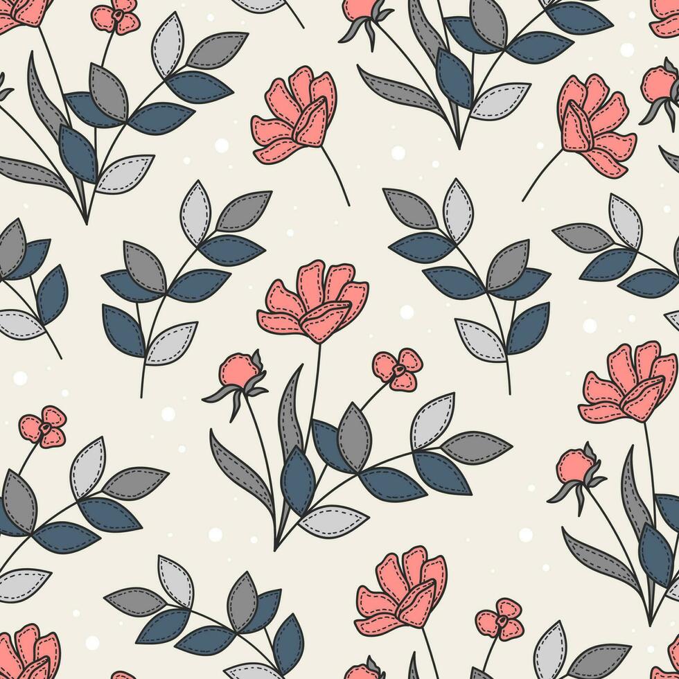 Seamless Flowers and Leaves Pattern Background. 23815089 Vector Art at ...