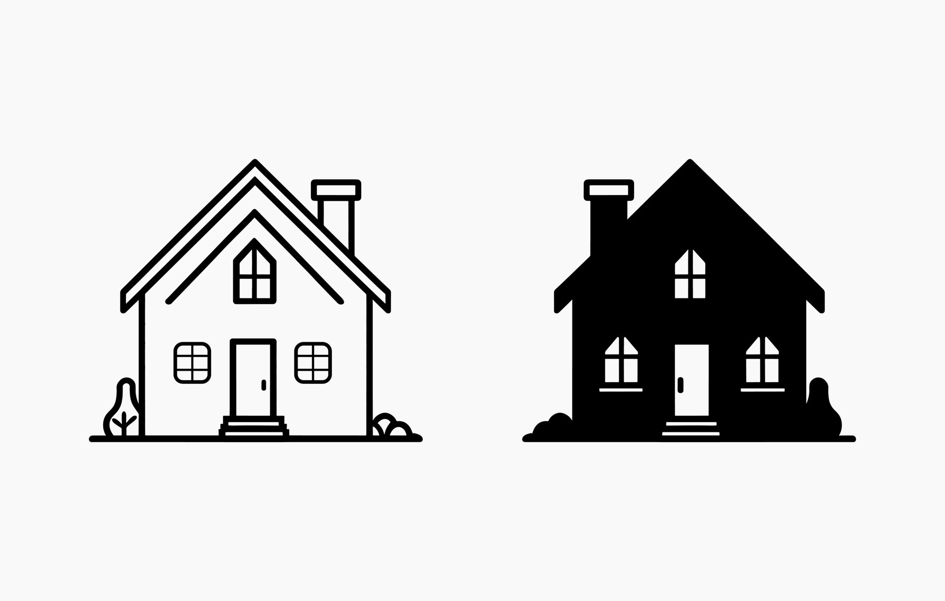 House icon outline vector silhouette, home icon line art drawing ...