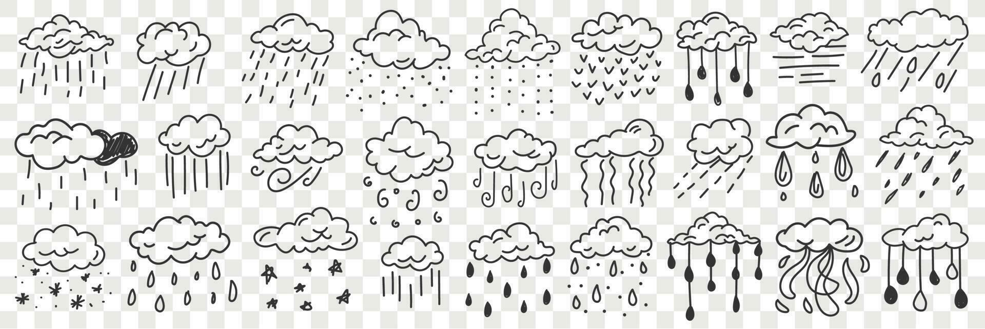 Natural falling precipitation doodle set. Collection of hand drawn ...
