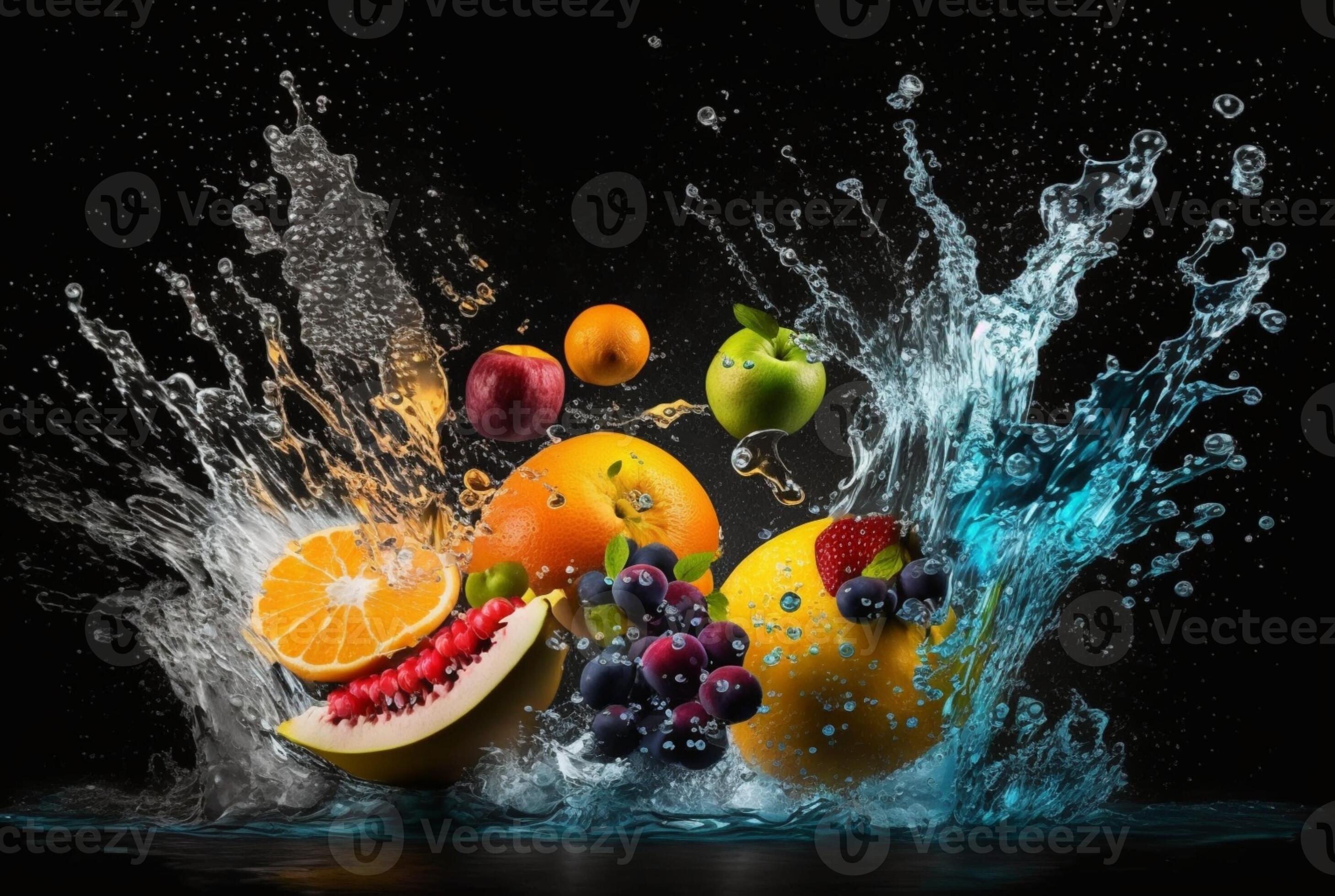 Fresh fruits with water splash isolated on black background. 23820340 Stock Photo at Vecteezy