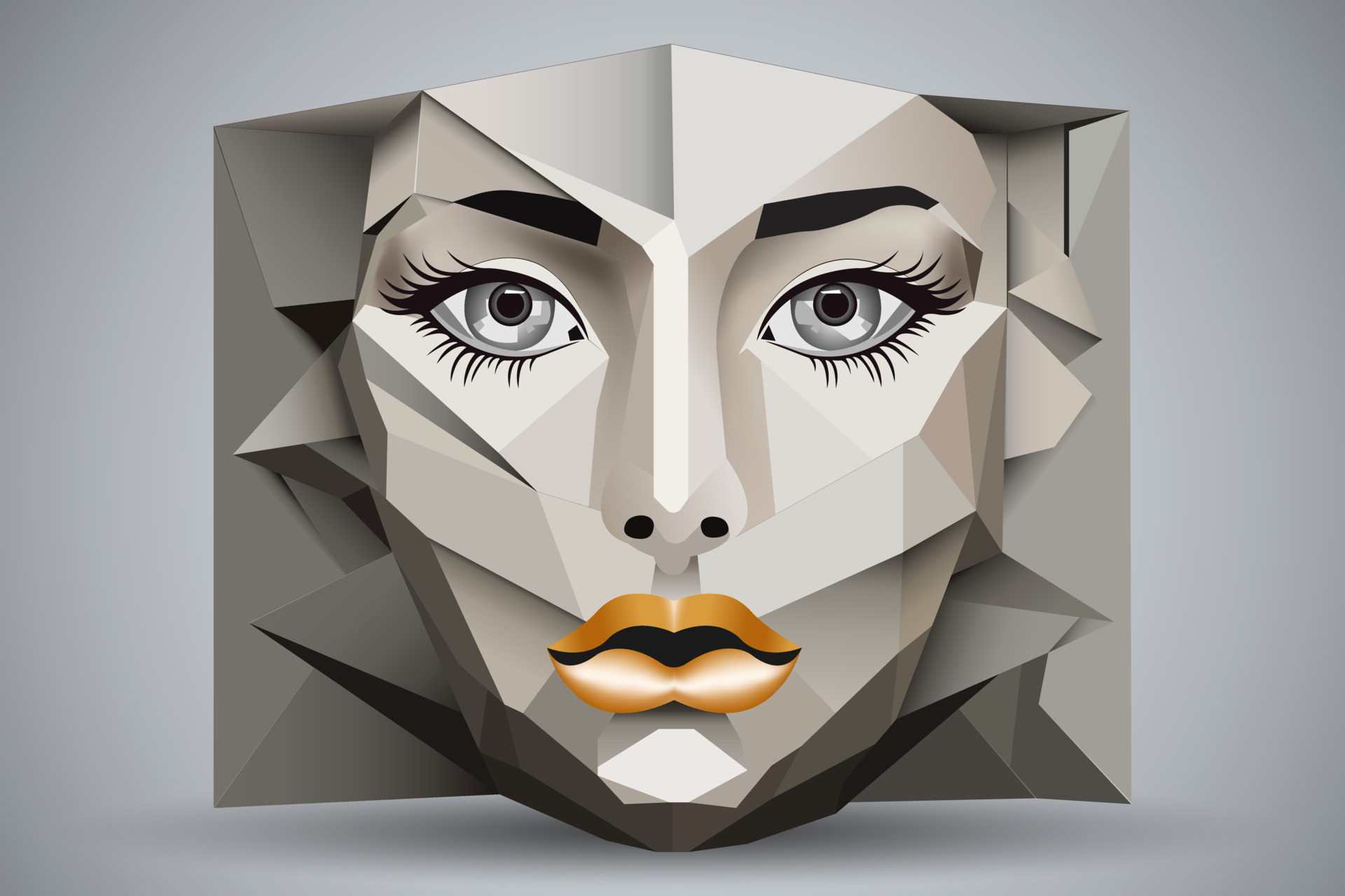 Human face in an abstract style, cubic portrait drawing for graphics ...