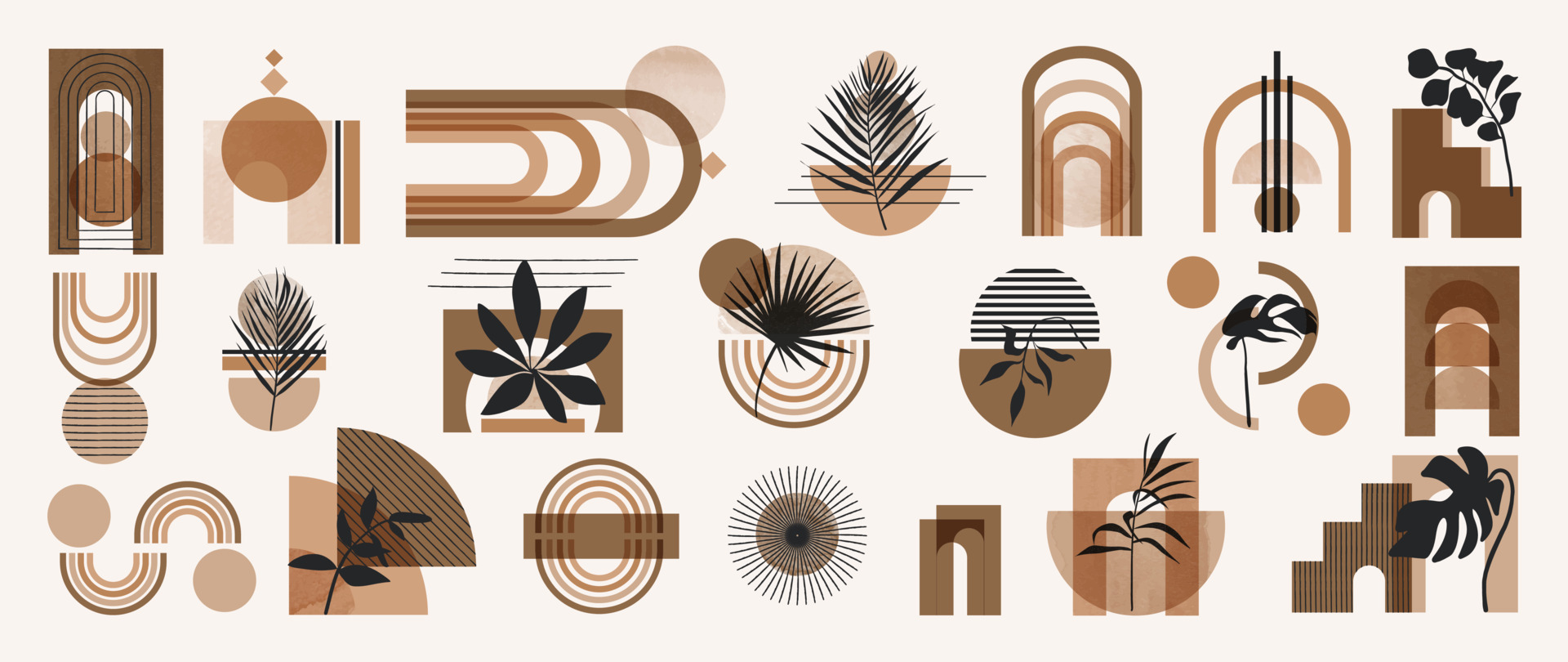 Hand Drawn Abstract Minimal Element Mid Century Vector Set Aesthetic