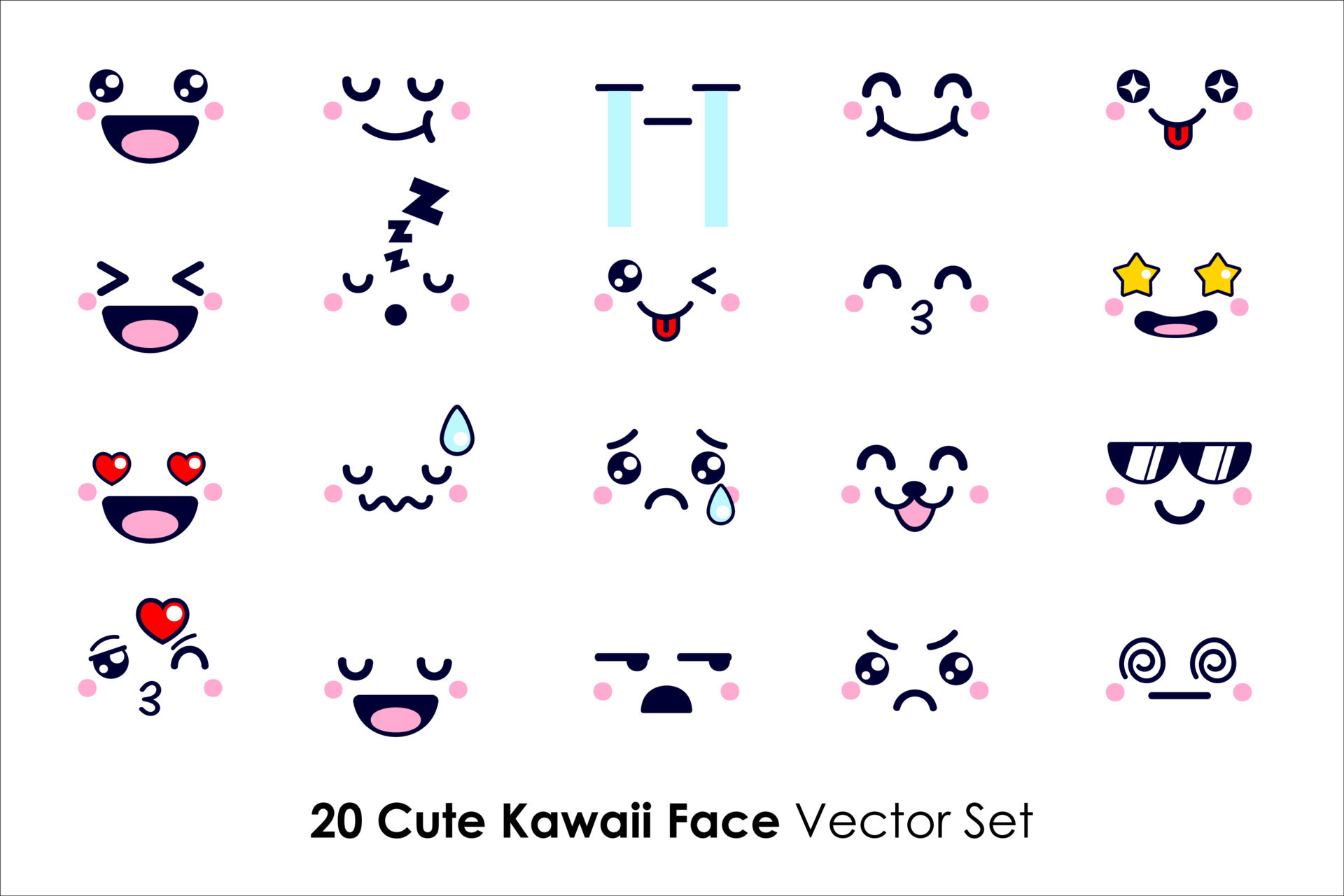 Cute Cartoon of Kawaii Face Expressions with Chibi Style Vector Set ... Cute Cartoon of Kawaii Face Expressions with Chibi Style Vector Set ...