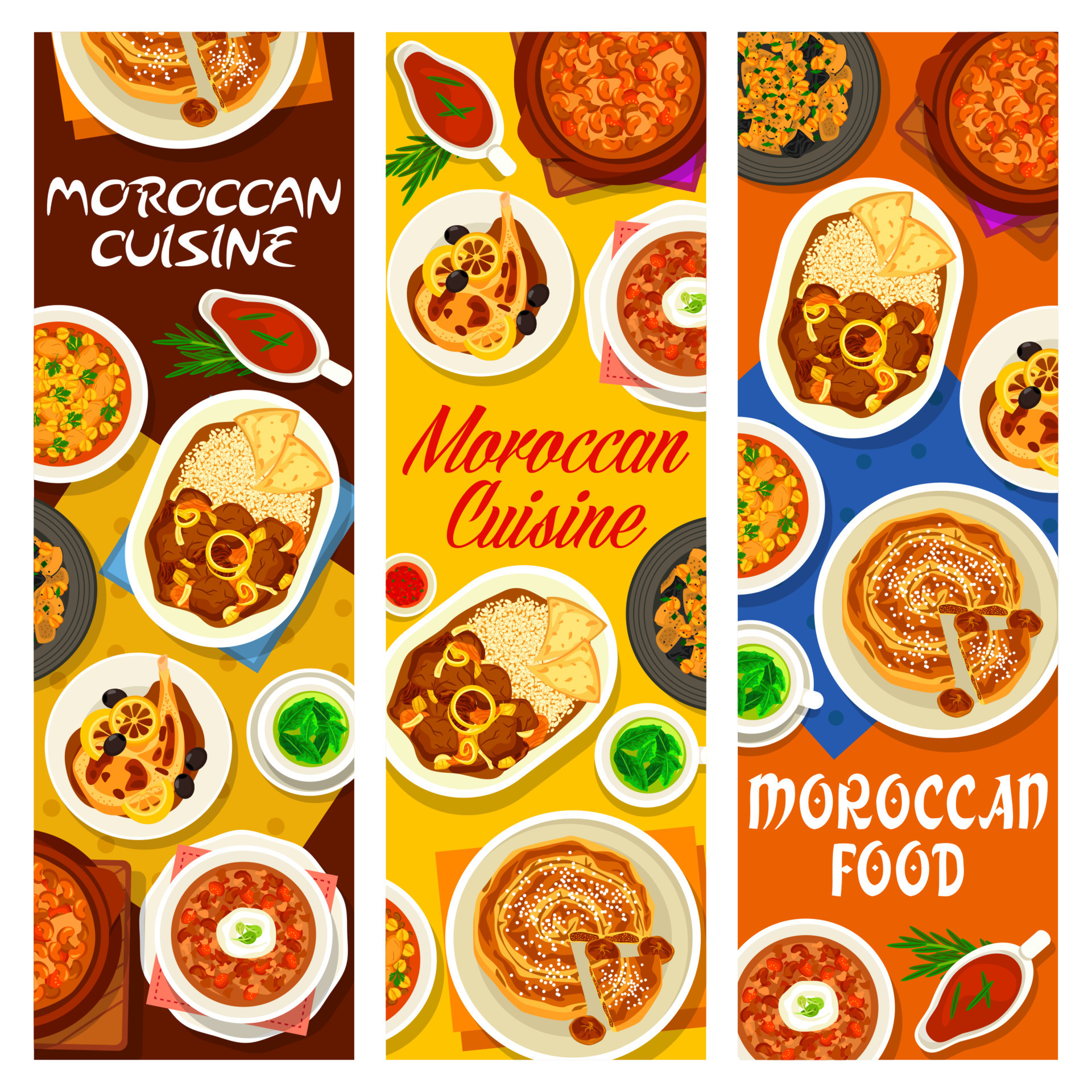 Moroccan cuisine cafe food meals vector banners 23832518 Vector Art at ...