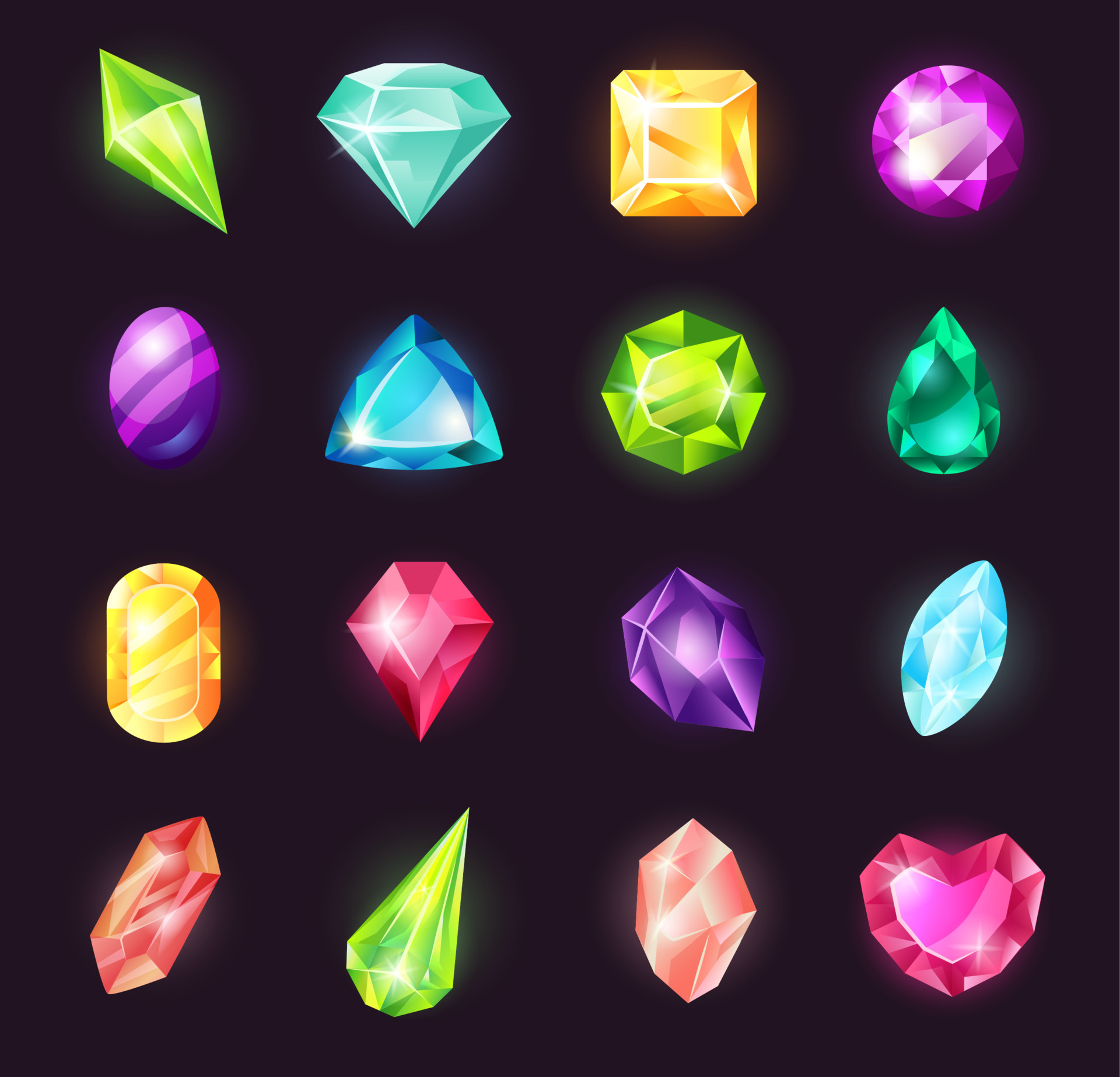 Cartoon gemstones, magic crystals, jewel stone, precious gems. Shiny magical stones for game ...