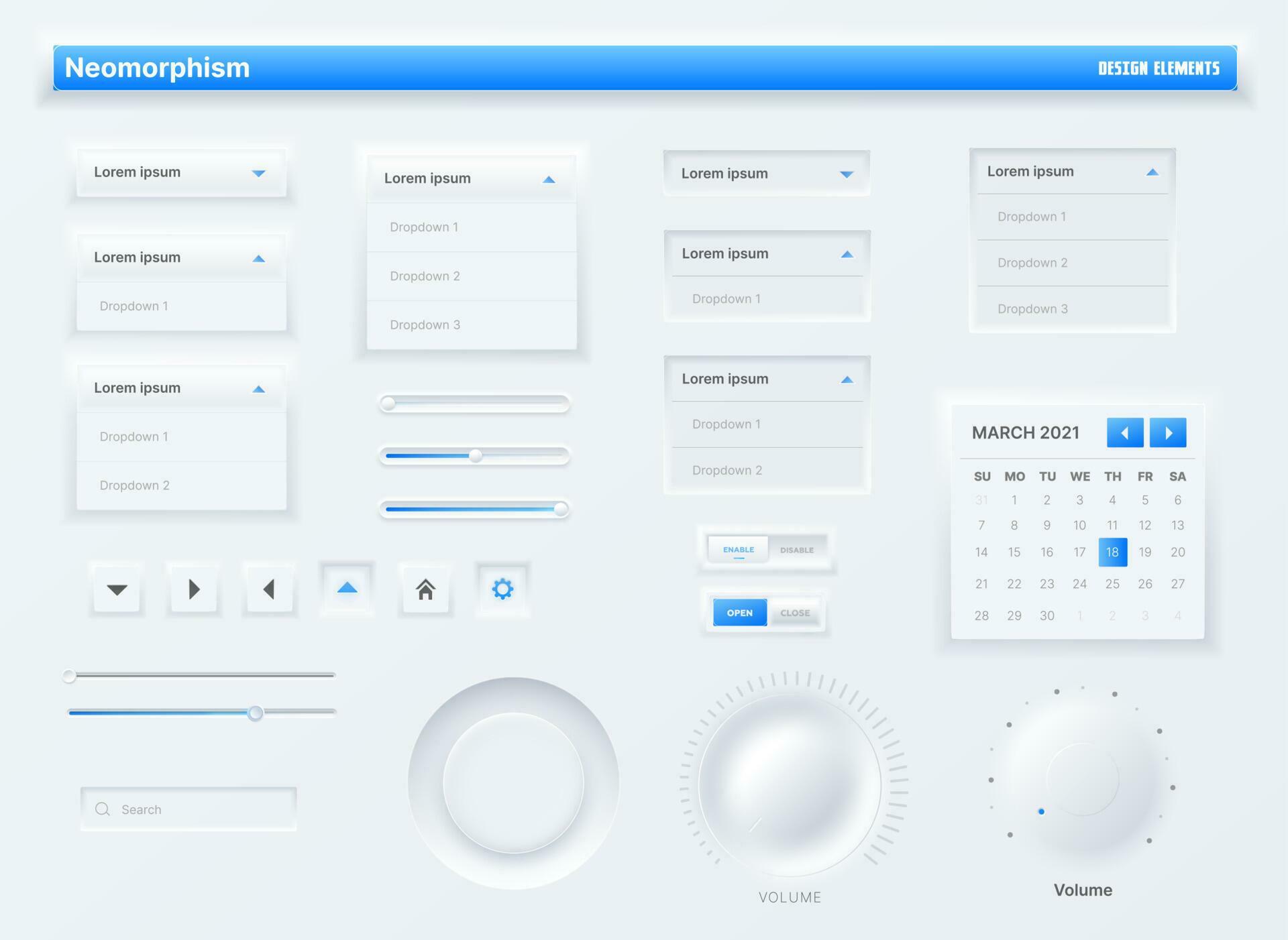 Neumorphic UI, user interface buttons, search bars 23837694 Vector Art ...