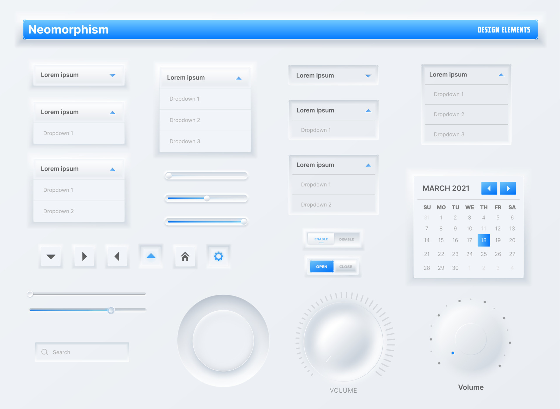 Neumorphic UI, user interface buttons, search bars 23837694 Vector Art ...