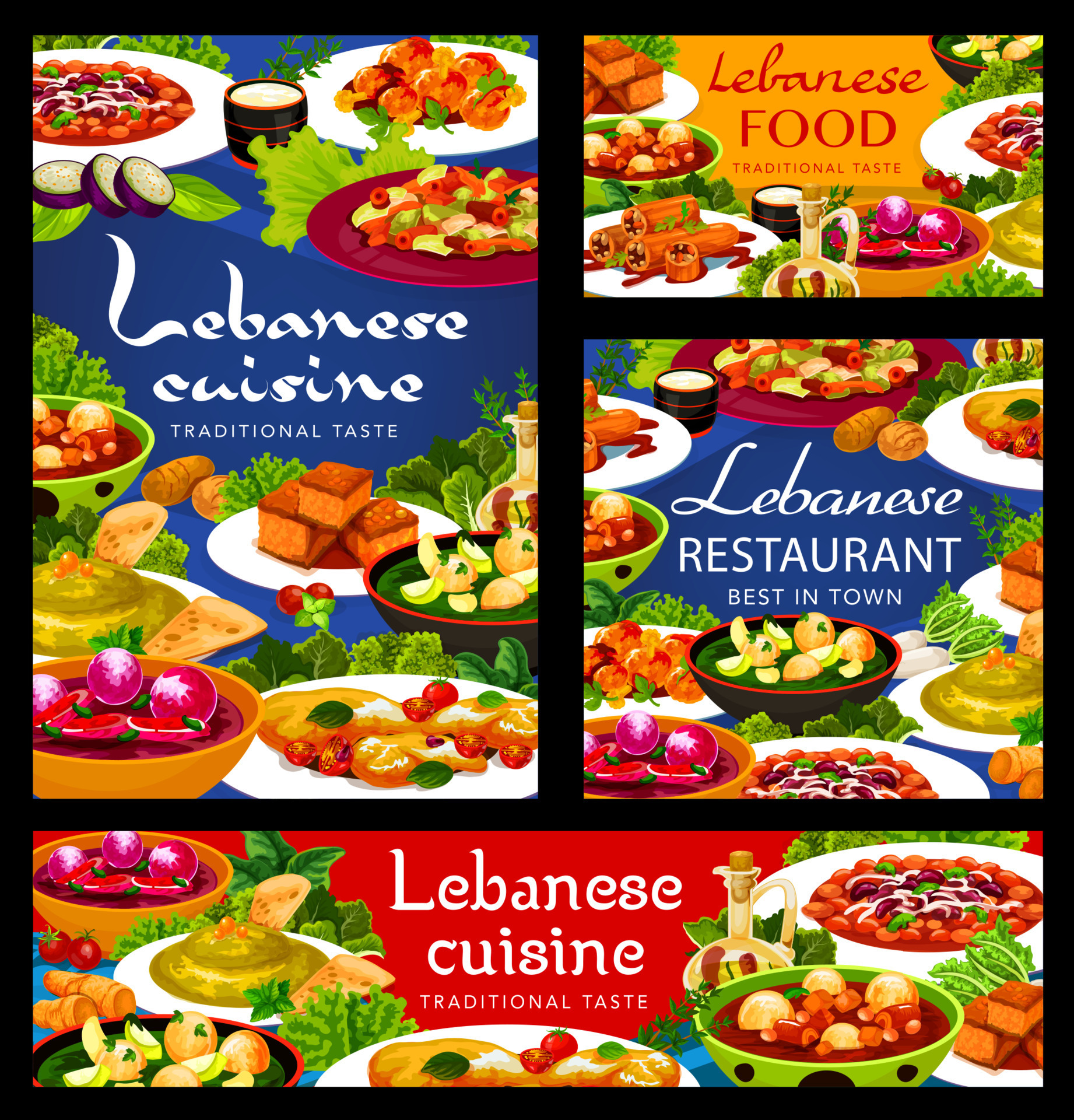 Lebanese cuisine and Arab food dishes, vector 23838496 Vector Art at ...