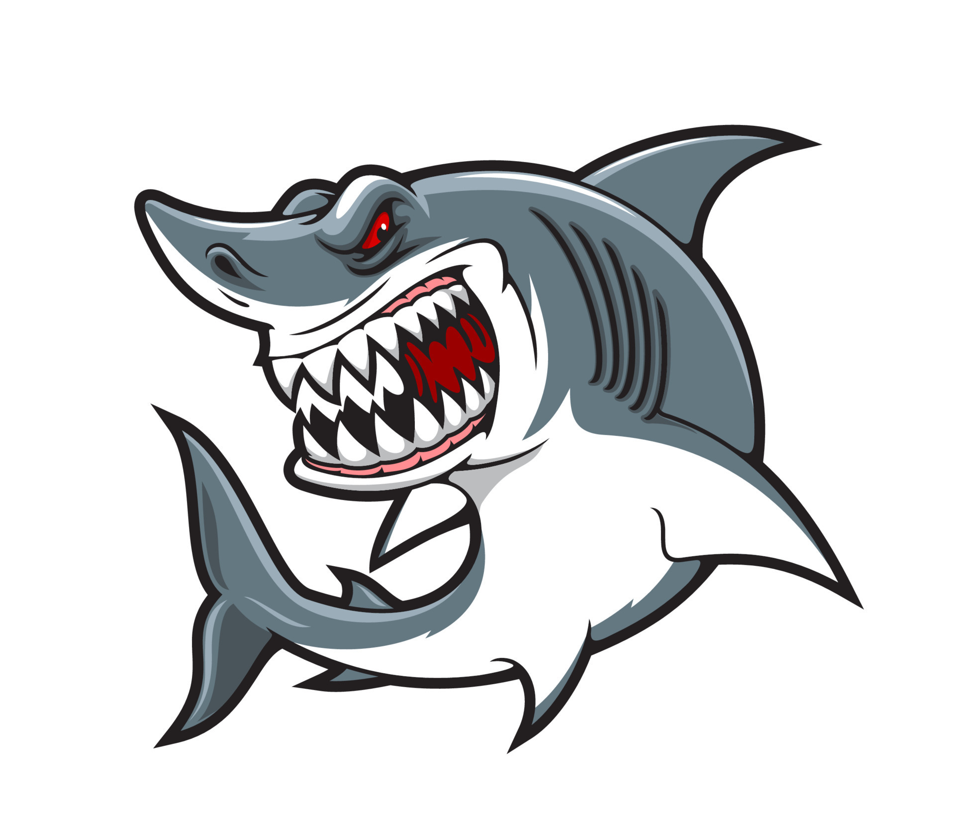 Cartoon shark mascot of angry fish with smile 23838553 Vector Art at Vecteezy