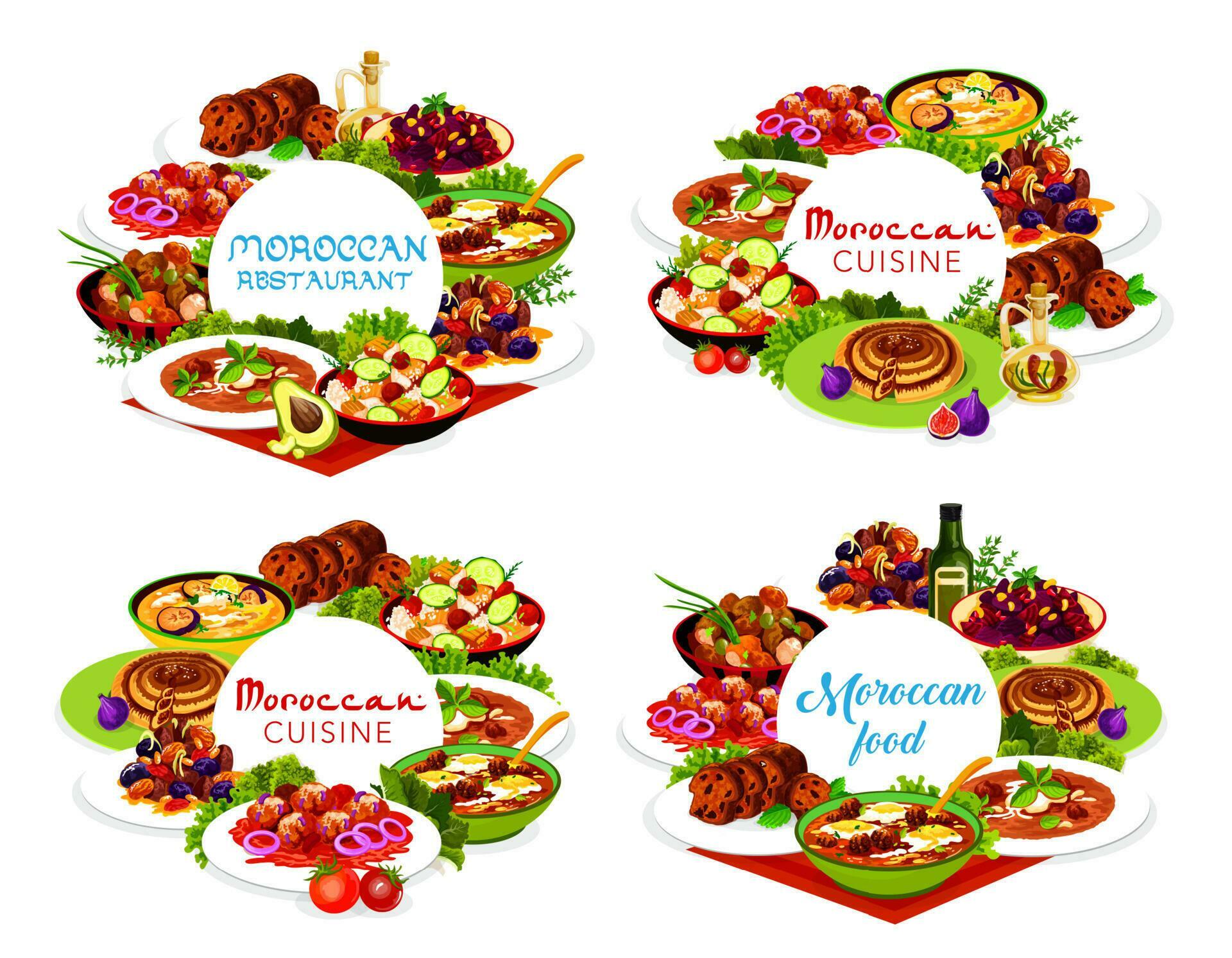 Moroccan food, Morocco cuisine vector round frames 23838881 Vector Art ...
