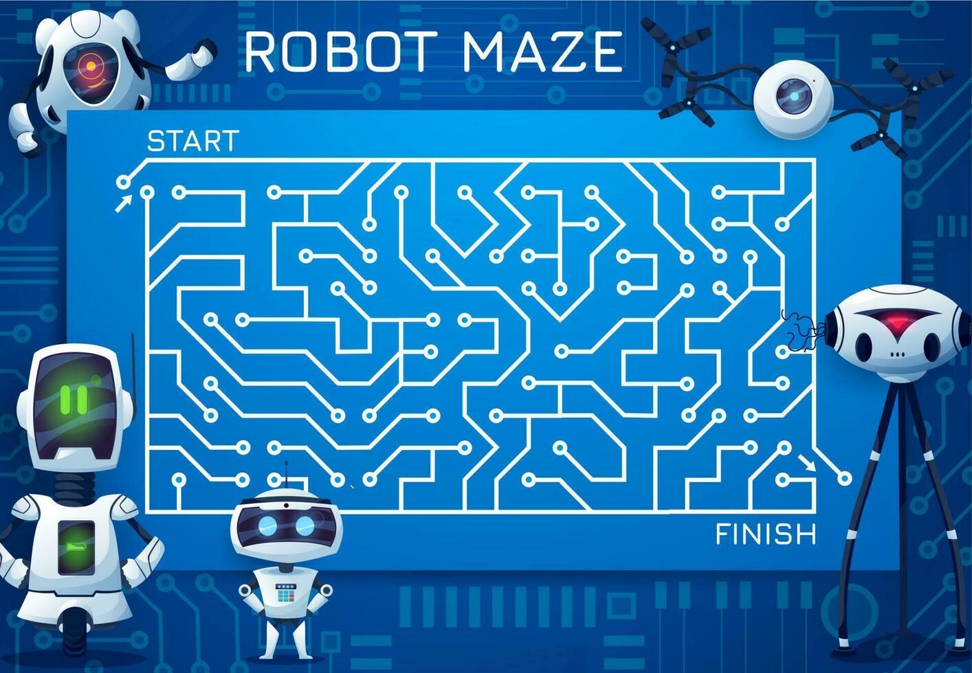 Labyrinth maze game with motherboard and robots 23839096 Vector Art at Vecteezy