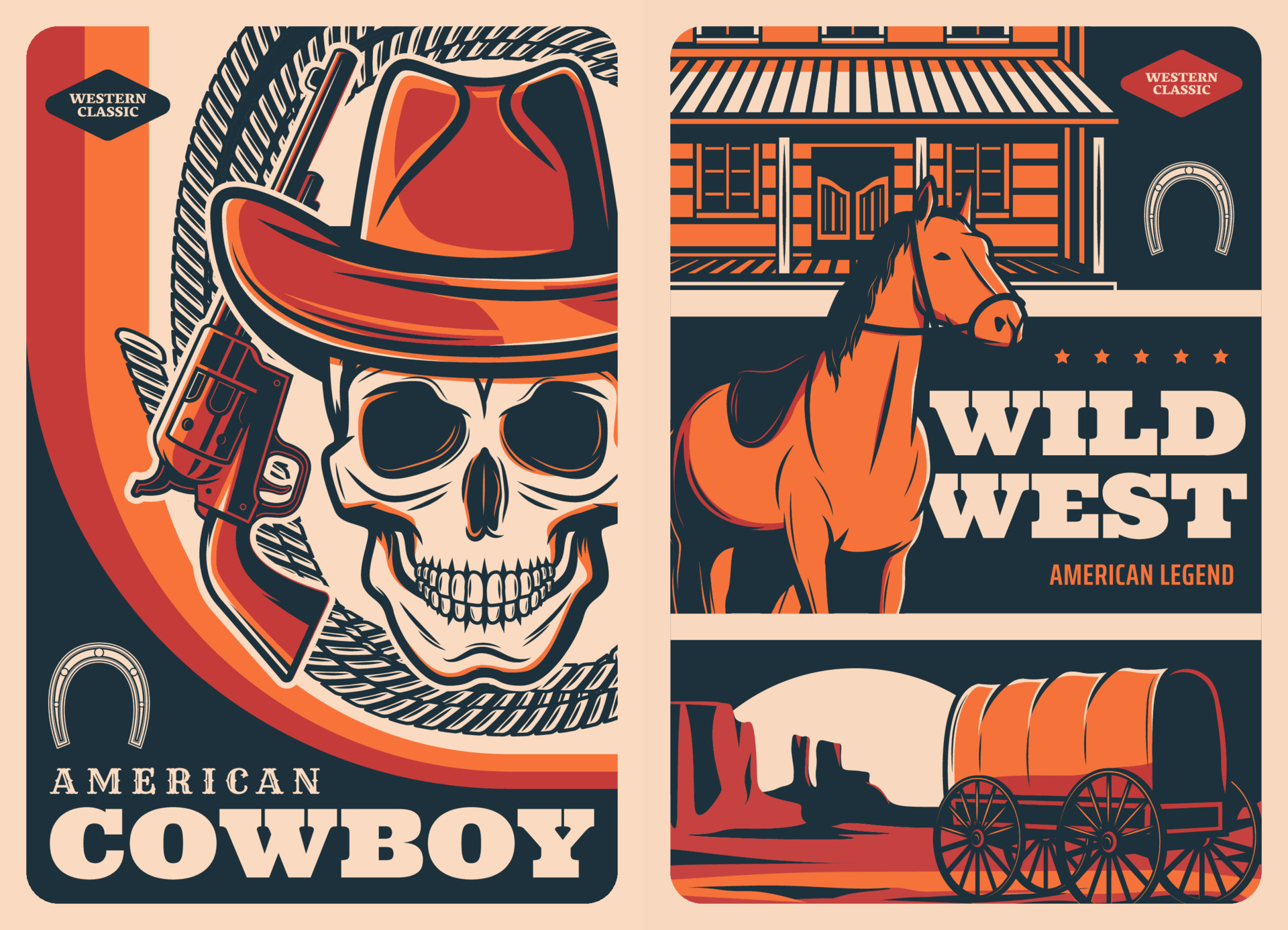 Wild west, western cowboy vector vintage posters 23839863 Vector Art at ...