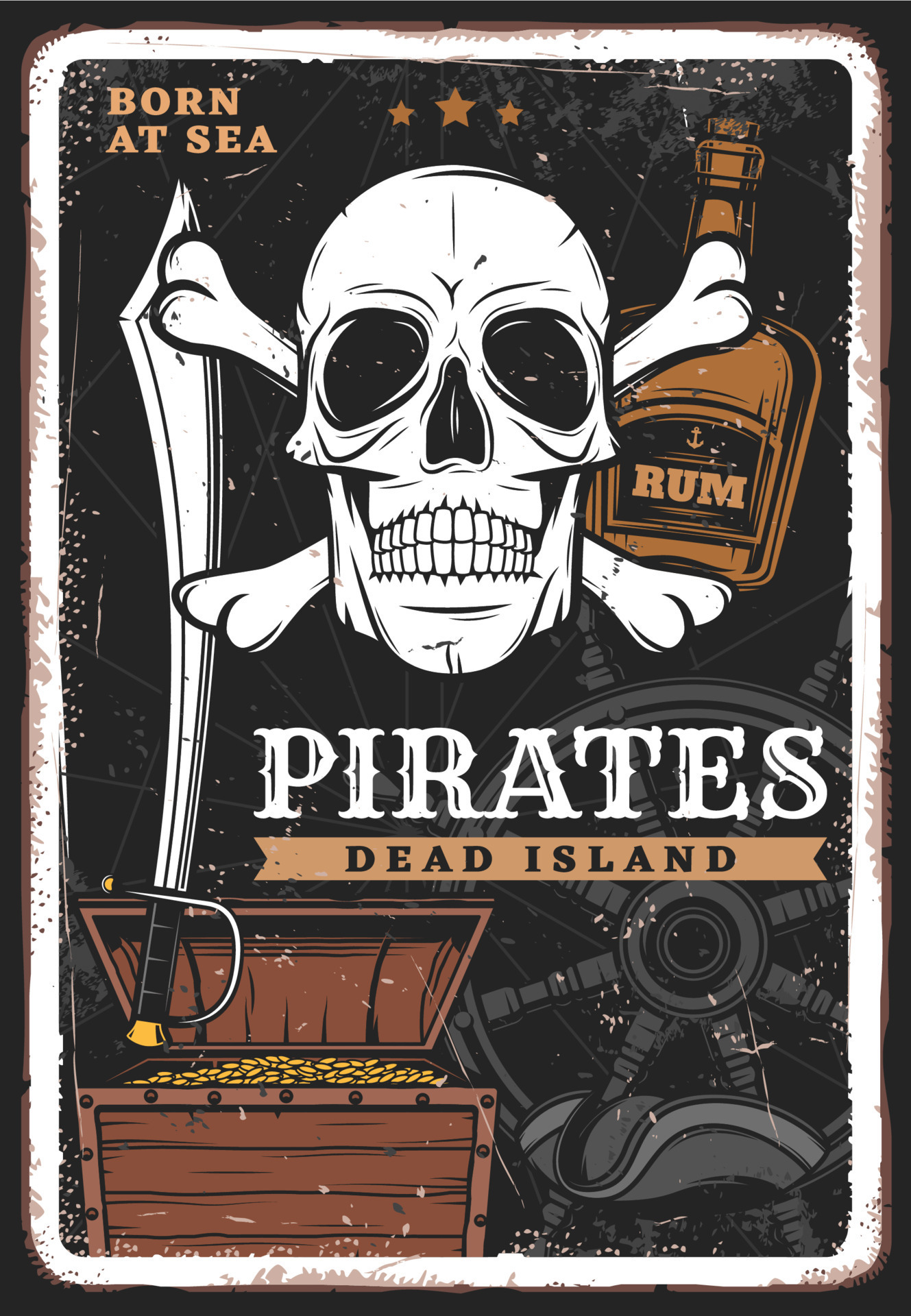 Pirates poster, vintage skull, treasure and rum 23840816 Vector Art at ...