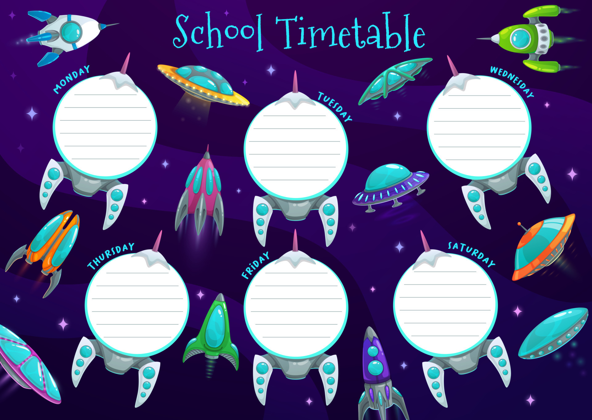 School timetable schedule with spaceship, template 23841503 Vector Art ...