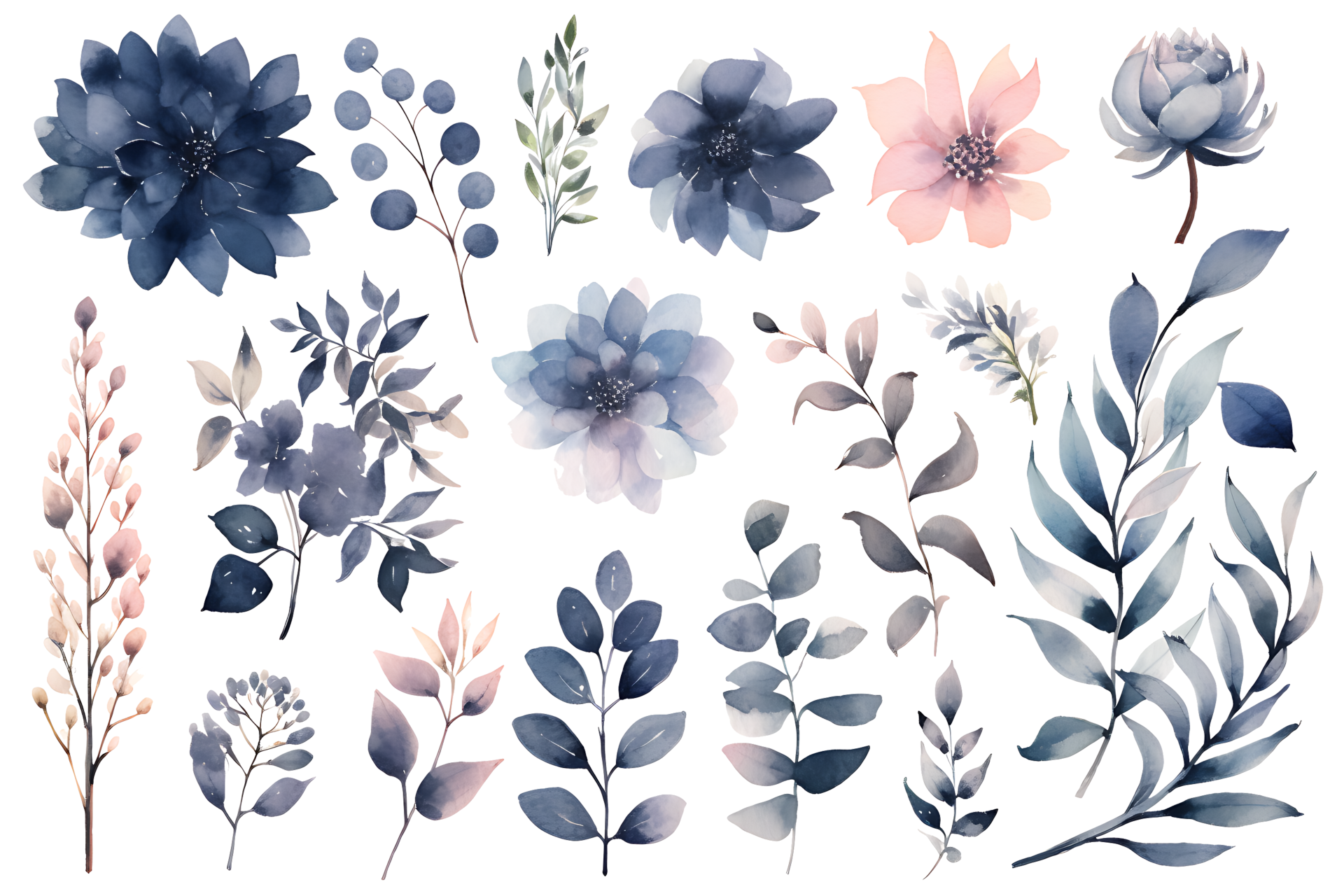 Beautiful Set Watercolor Flower And Leaves Element Collection 23842032 Png
