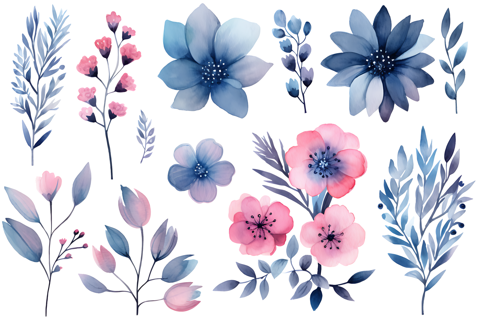 Beautiful Set Watercolor Flower And Leaves Element Collection 23842042 Png