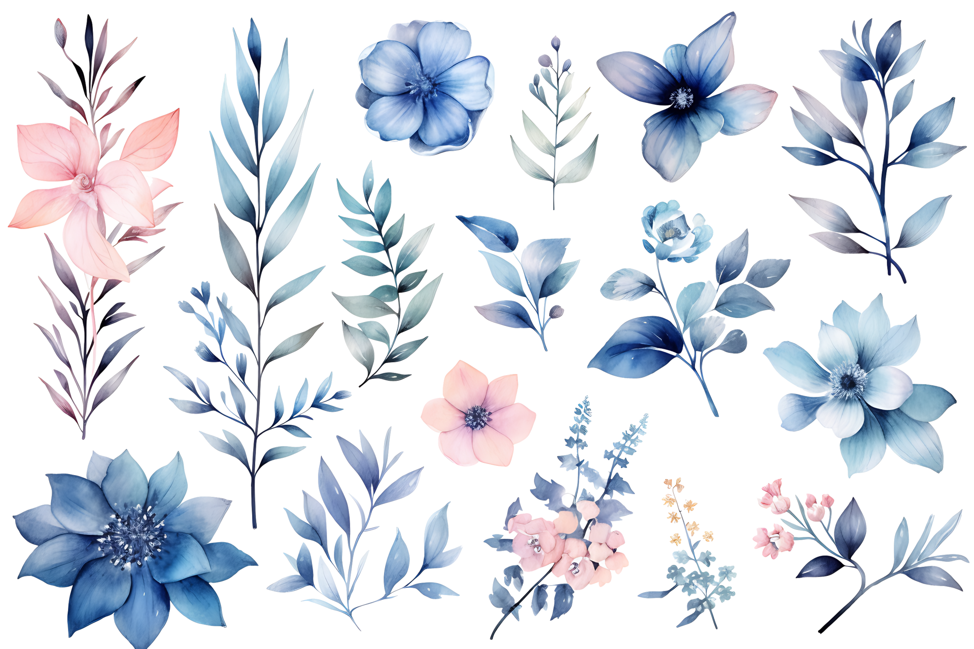 Beautiful Set Watercolor Flower And Leaves Element Collection 23842043 Png