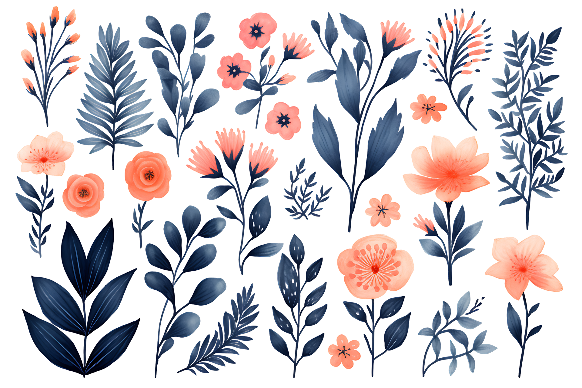 Beautiful Set Watercolor Flower And Leaves Element Collection 23842053 Png