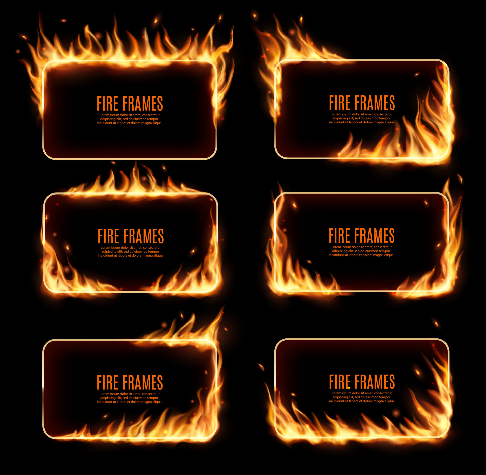 Rectangular fire frames, vector burning borders 23842713 Vector Art at ...