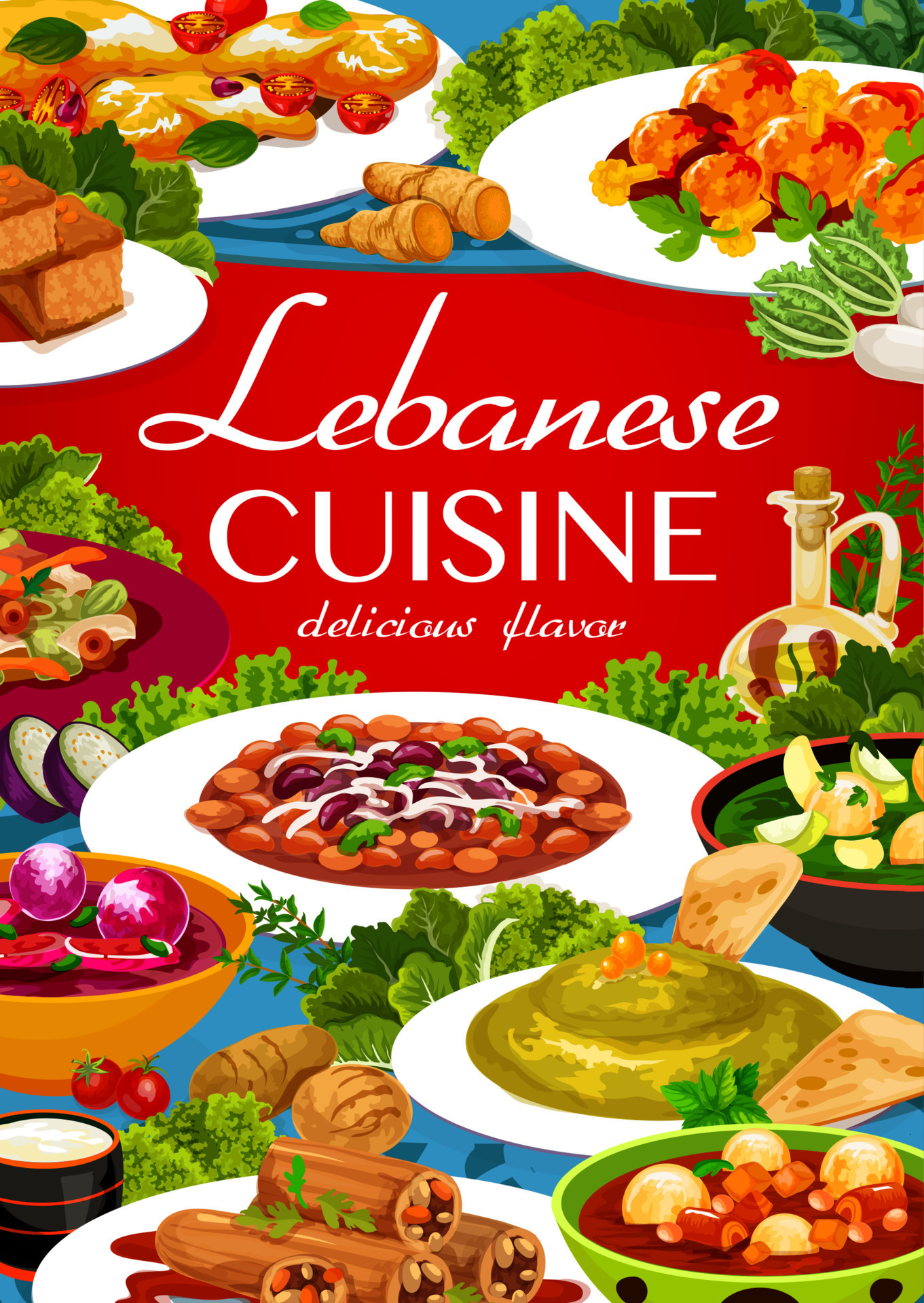 Lebanese cuisine menu cover with Arab food 23843773 Vector Art at Vecteezy