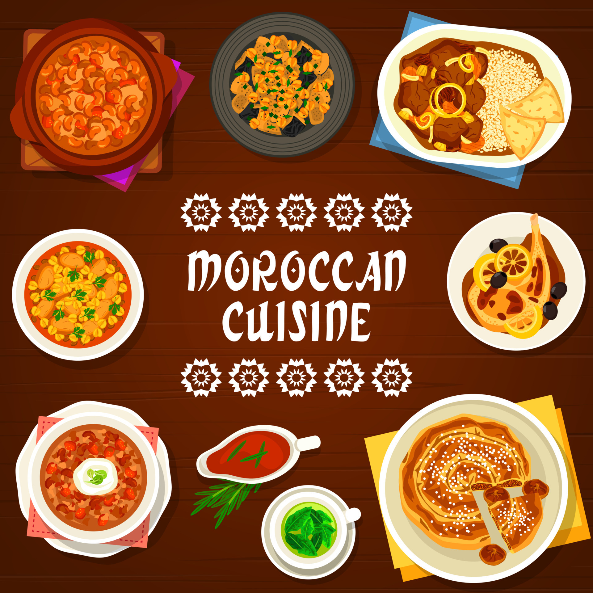 Moroccan cuisine restaurant food vector poster 23844328 Vector Art at ...