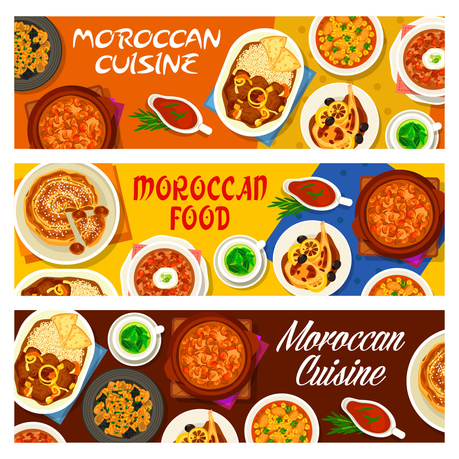 Moroccan cuisine restaurant meals vector banners 23844412 Vector Art at ...