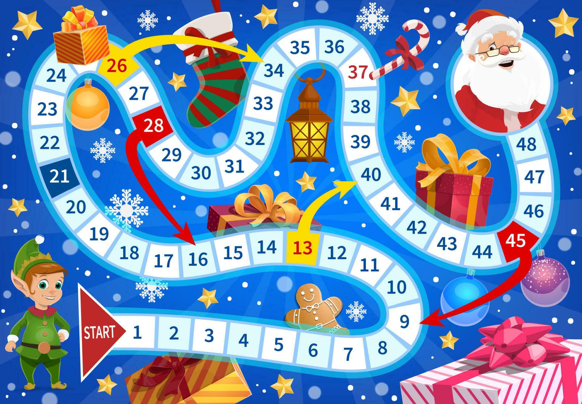 Kids Christmas roll and move boardgame template 23844459 Vector Art at ...