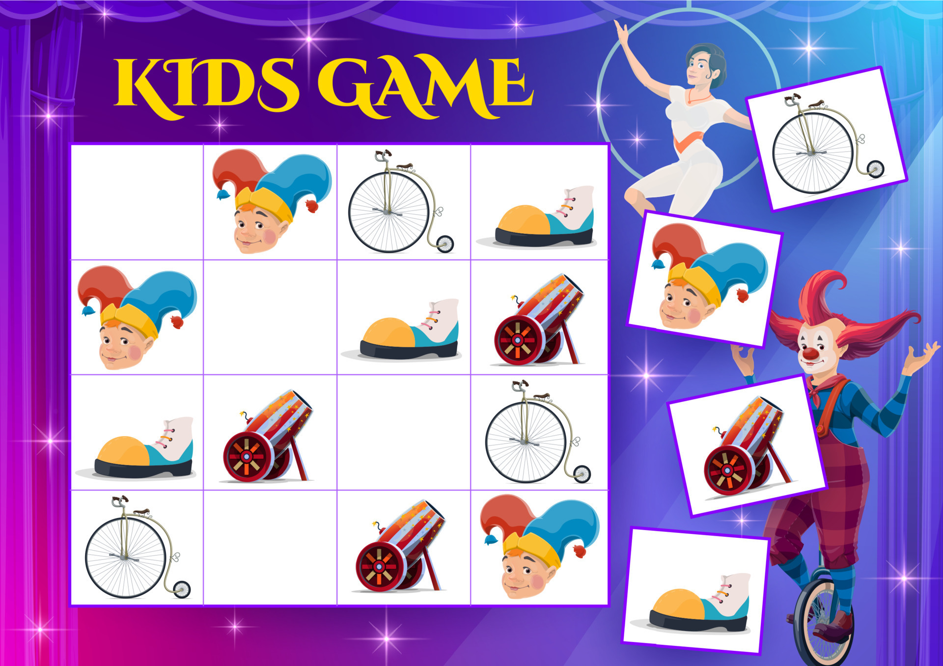 Sudoku game with circus characters and items 23844484 Vector Art at ...