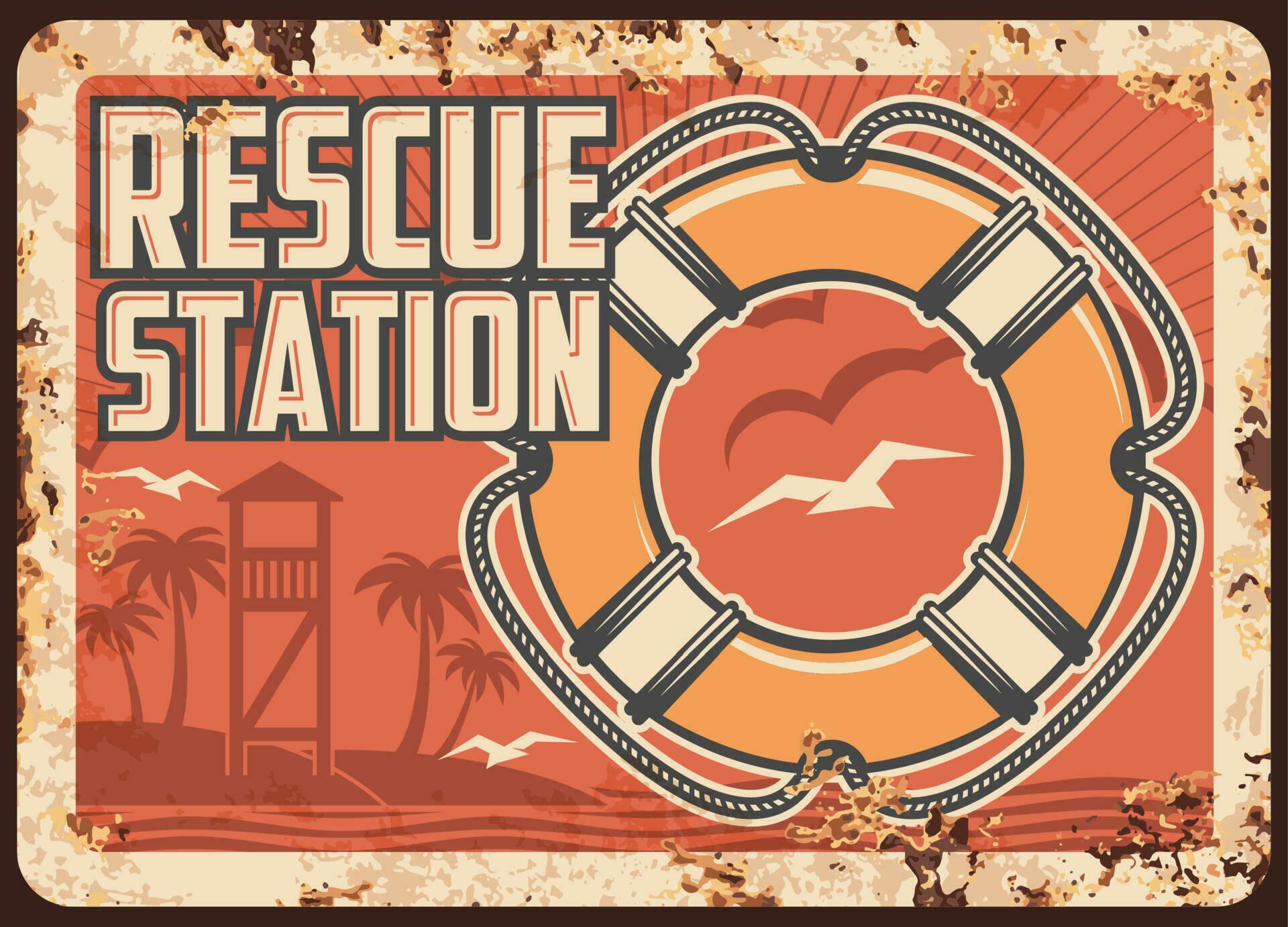 Lifeguard rescue station metal rusty plate, beach 23844516 Vector Art ...