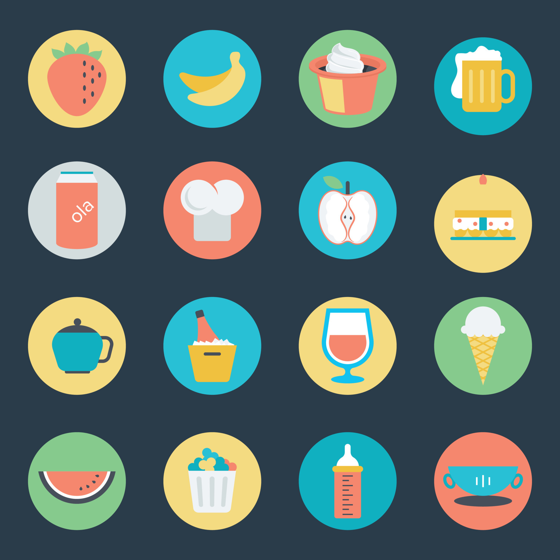 Pack of 16 Healthy Diet and Nutrition Flat Icons 23844919 Vector Art at ...