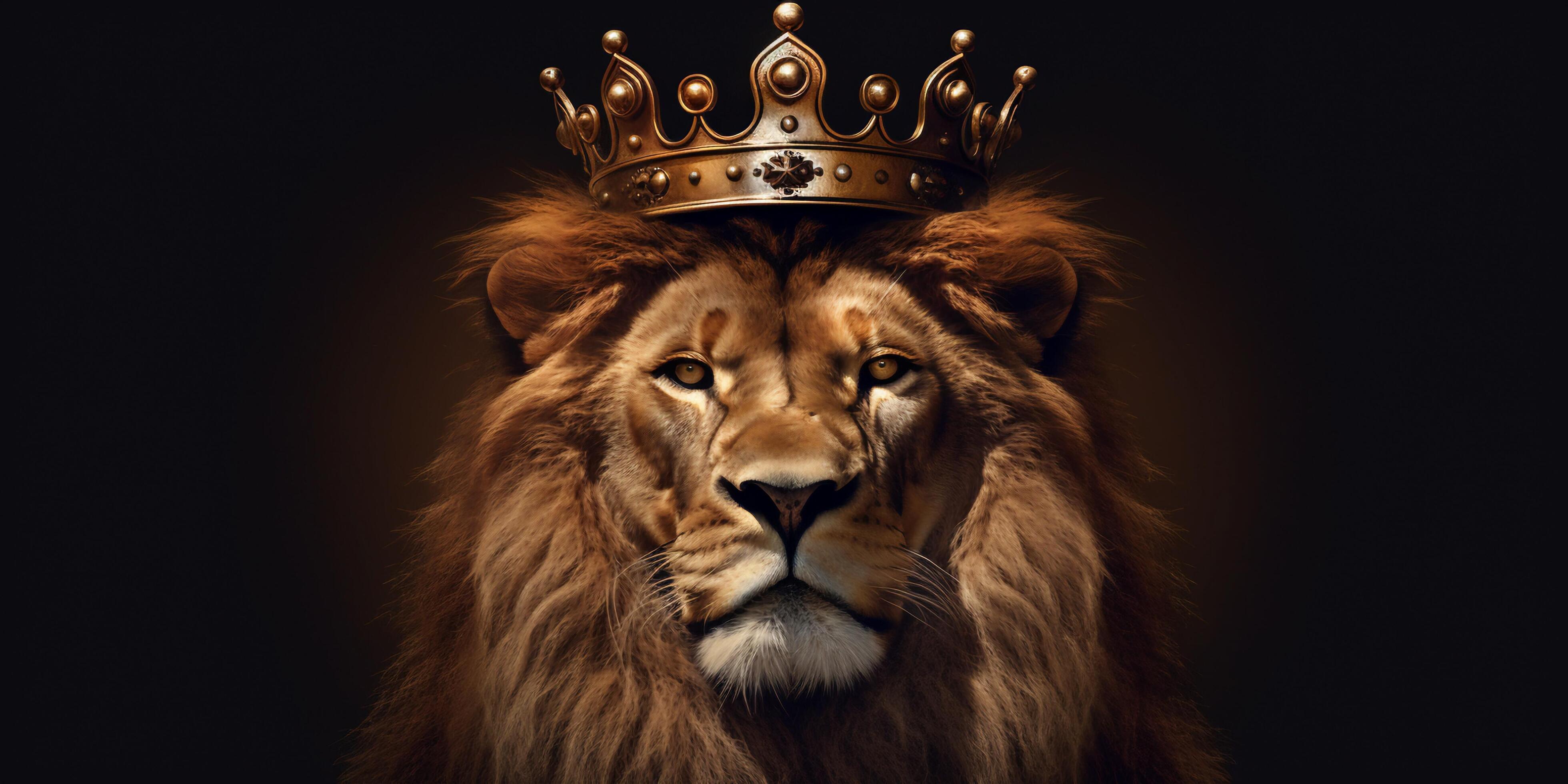 Lion king in a golden crown on a dark background with . 23847359 Stock Photo at Vecteezy