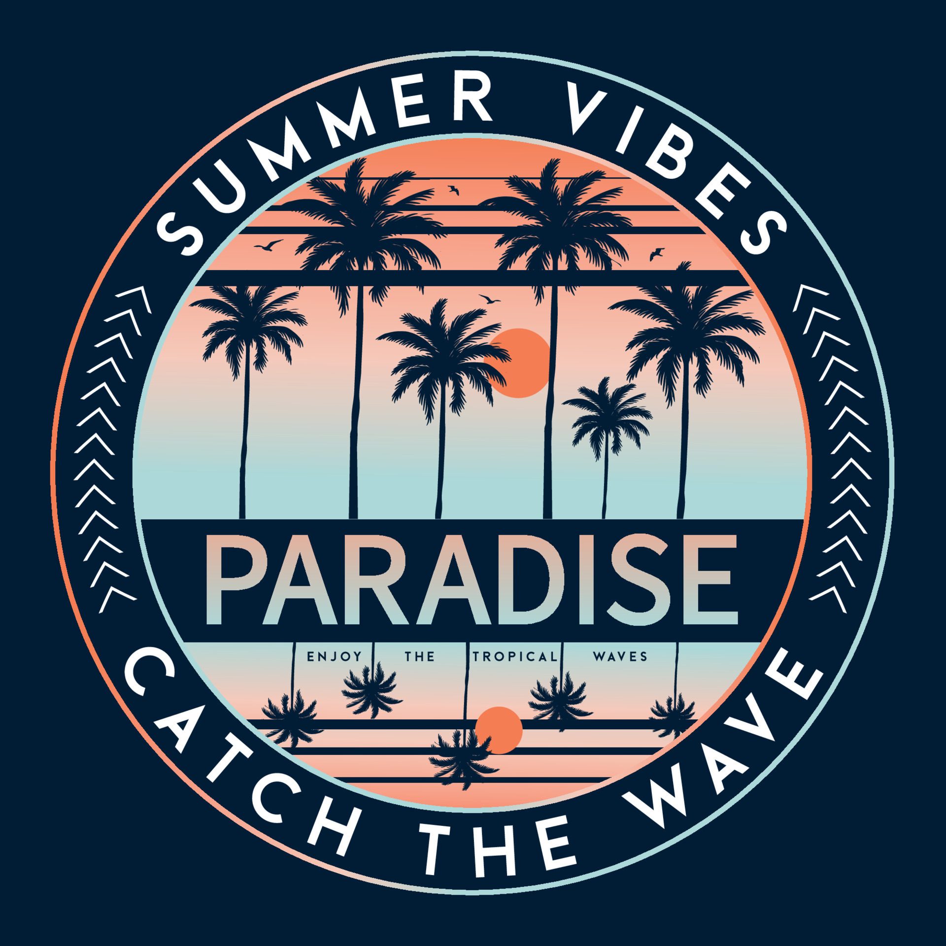 Summer Vibes Catch The Waves Tropical Beach Summer Text With A Waves