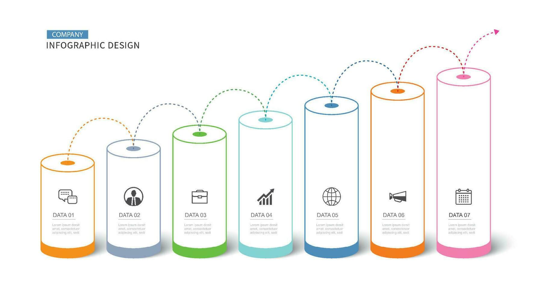Infographics cylinder timeline with 7 number data template. Vector ...