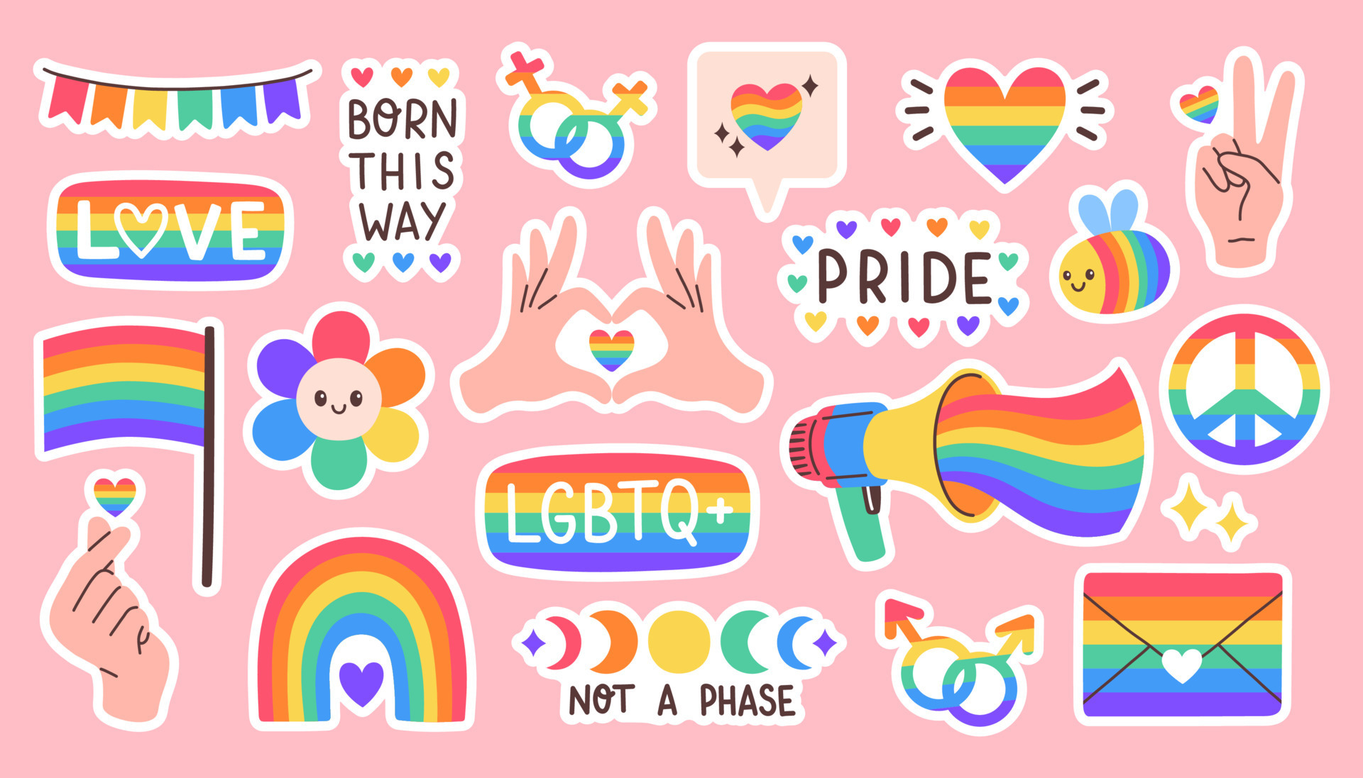Lgbt Sticker Pack On Pink Background Lgbtq Set Symbol Of The Lgbt