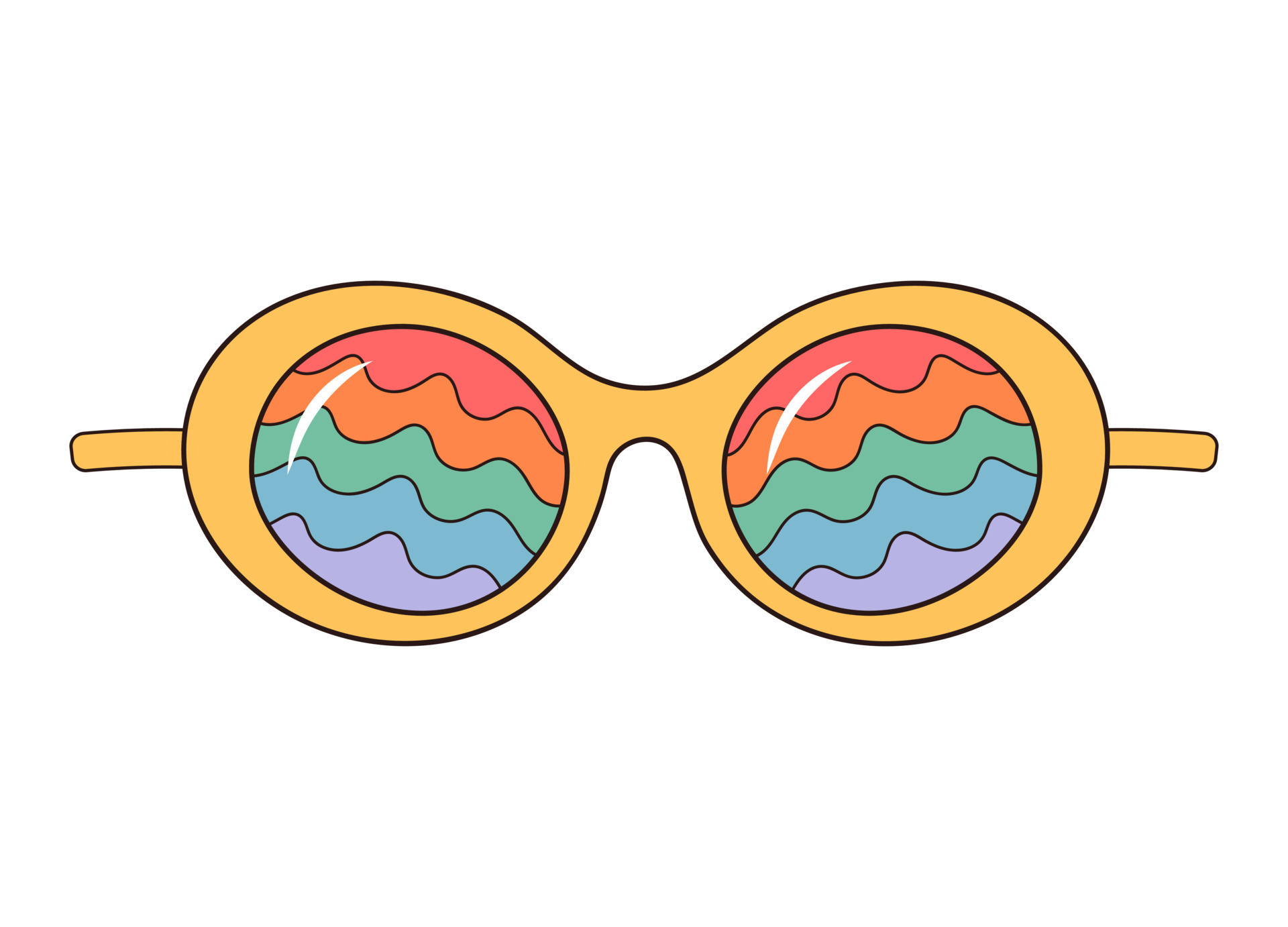Hippie Rainbow Sunglasses Groovy Retro Fashion Style Round Glasses With Wave Rainbow Pattern