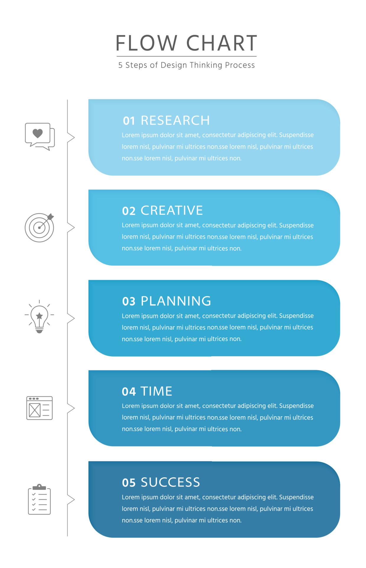 5 steps of thinking process in vertical flow and flat design, business ...
