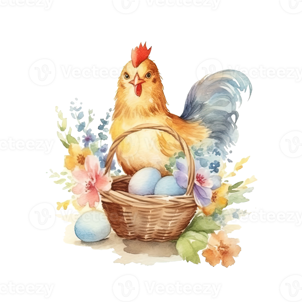 Watercolor Chicken With Eggs Illustration 23853548 Png