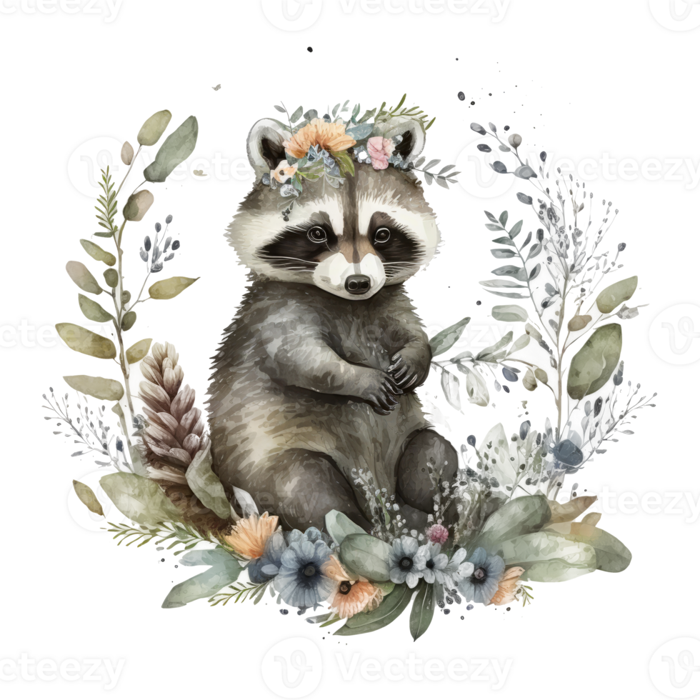 Cute watercolor baby raccoon cutout. 23853847 PNG