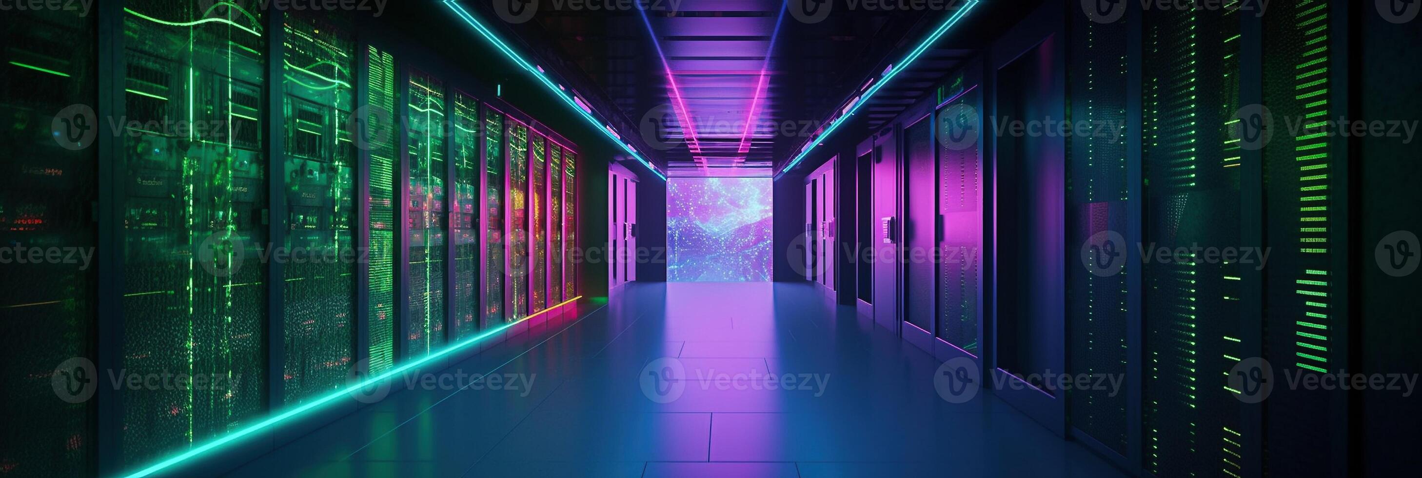 Dark with Neon Blue, Pink Lights server room data center storage ... Dark with Neon Blue, Pink Lights server room data center storage ...