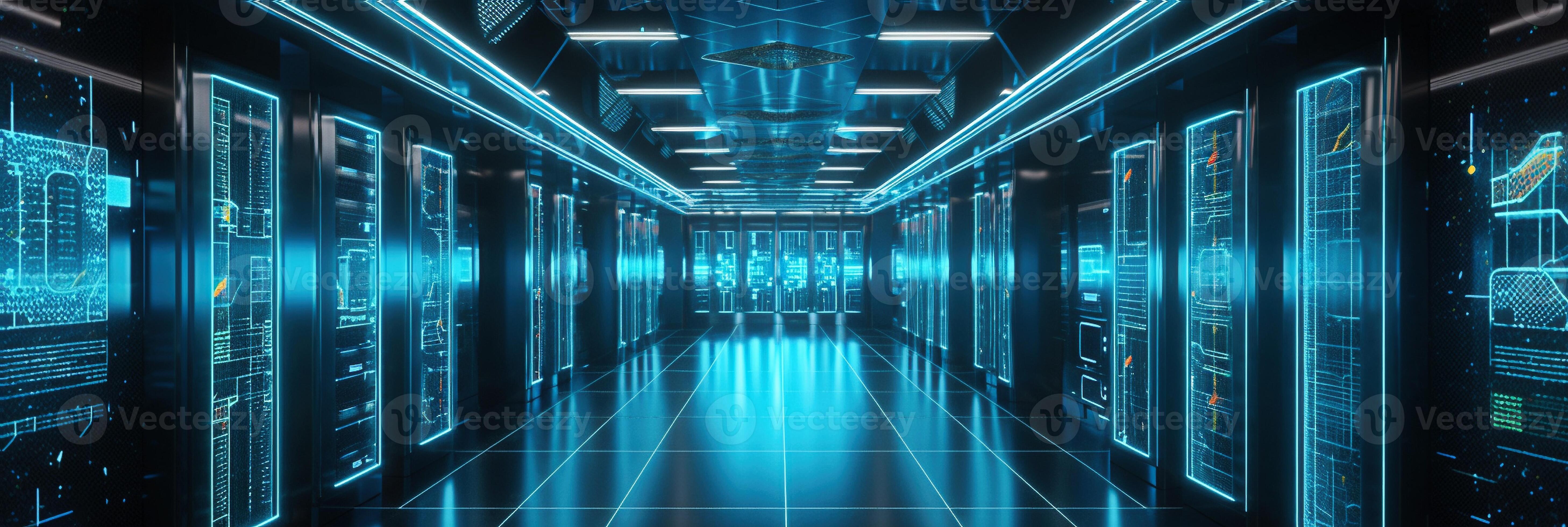 Dark with Neon Blue, Pink Lights server room data center storage ... Dark with Neon Blue, Pink Lights server room data center storage ...