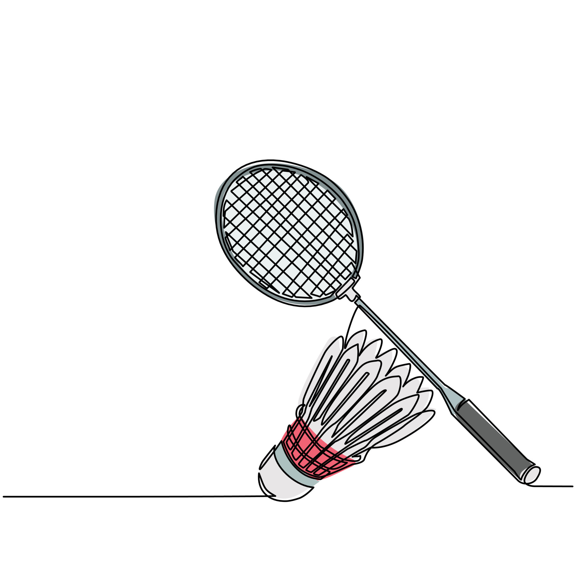 raqueta de bádminton de dibujo continuo de una línea y volante blanco ... raqueta de bádminton de dibujo continuo de una línea y volante blanco ...